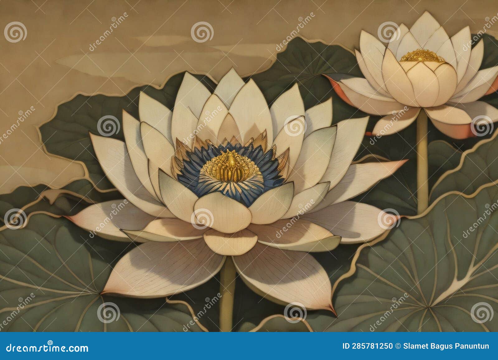 Lotus Flower in Japanese Artwork Stock Illustration - Illustration of ...