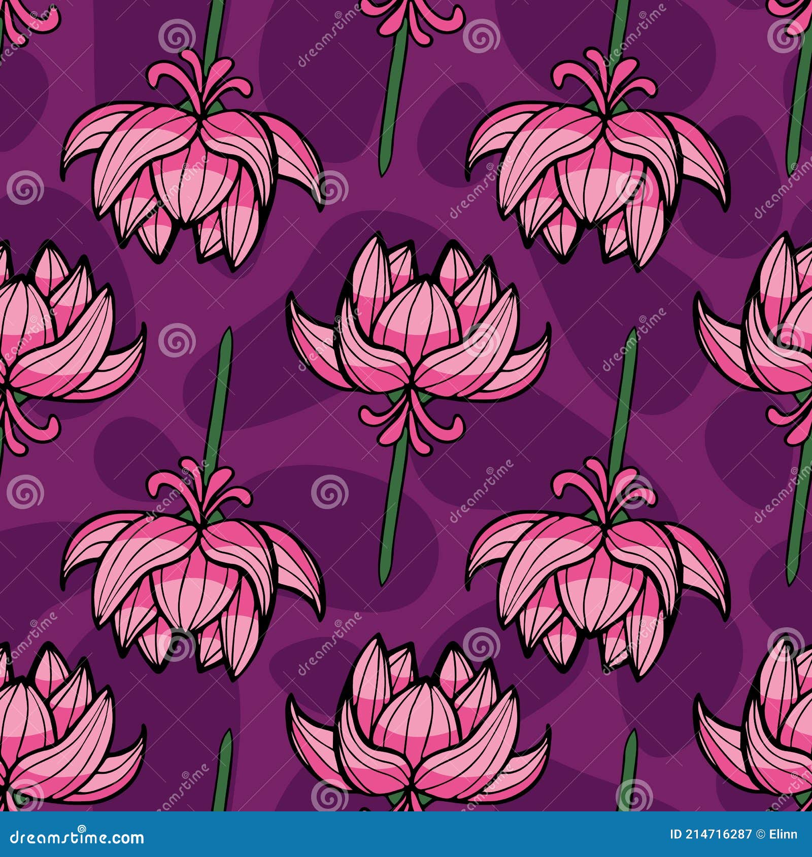 Lotus Flower Vector Repeat Pattern on Purple Background Stock Vector ...