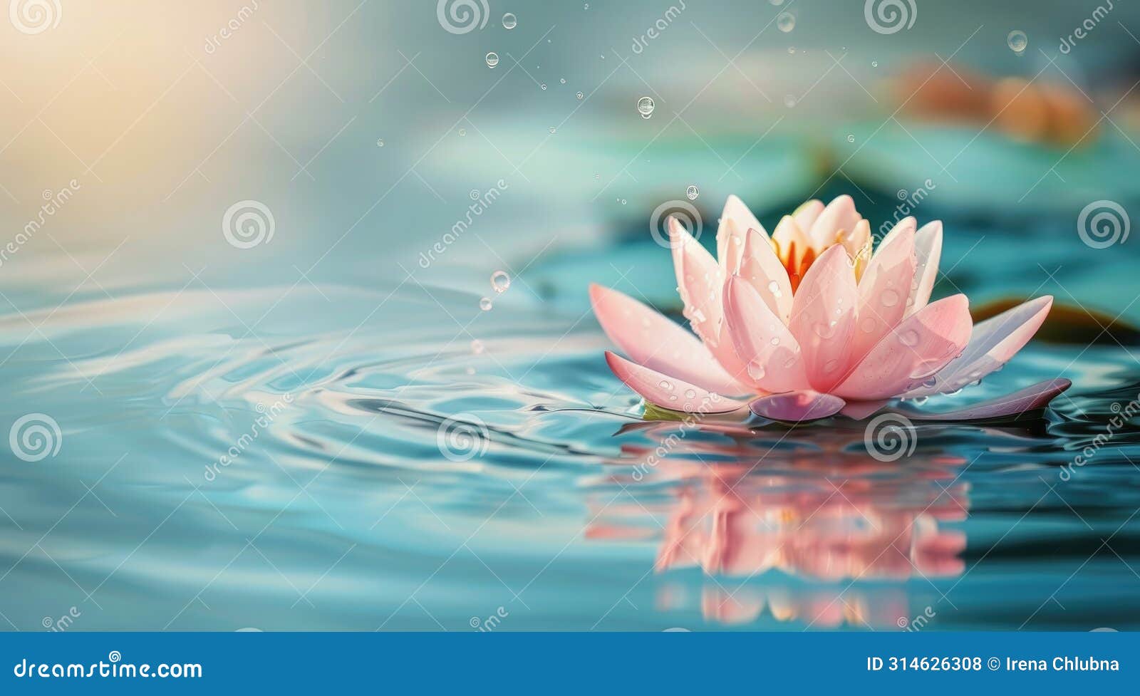 Lotus Flower with Water Drop in Calm Water Stock Illustration ...