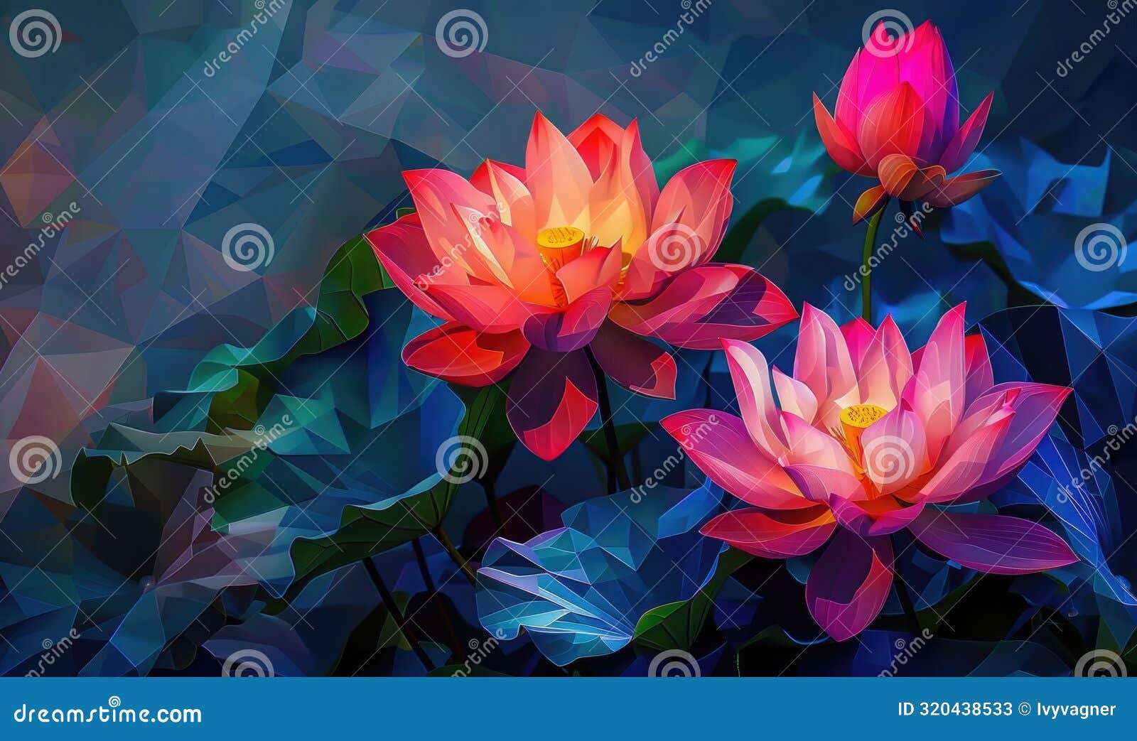 Lotus Flowers in Low Poly, Geometric Shapes Stock Illustration ...