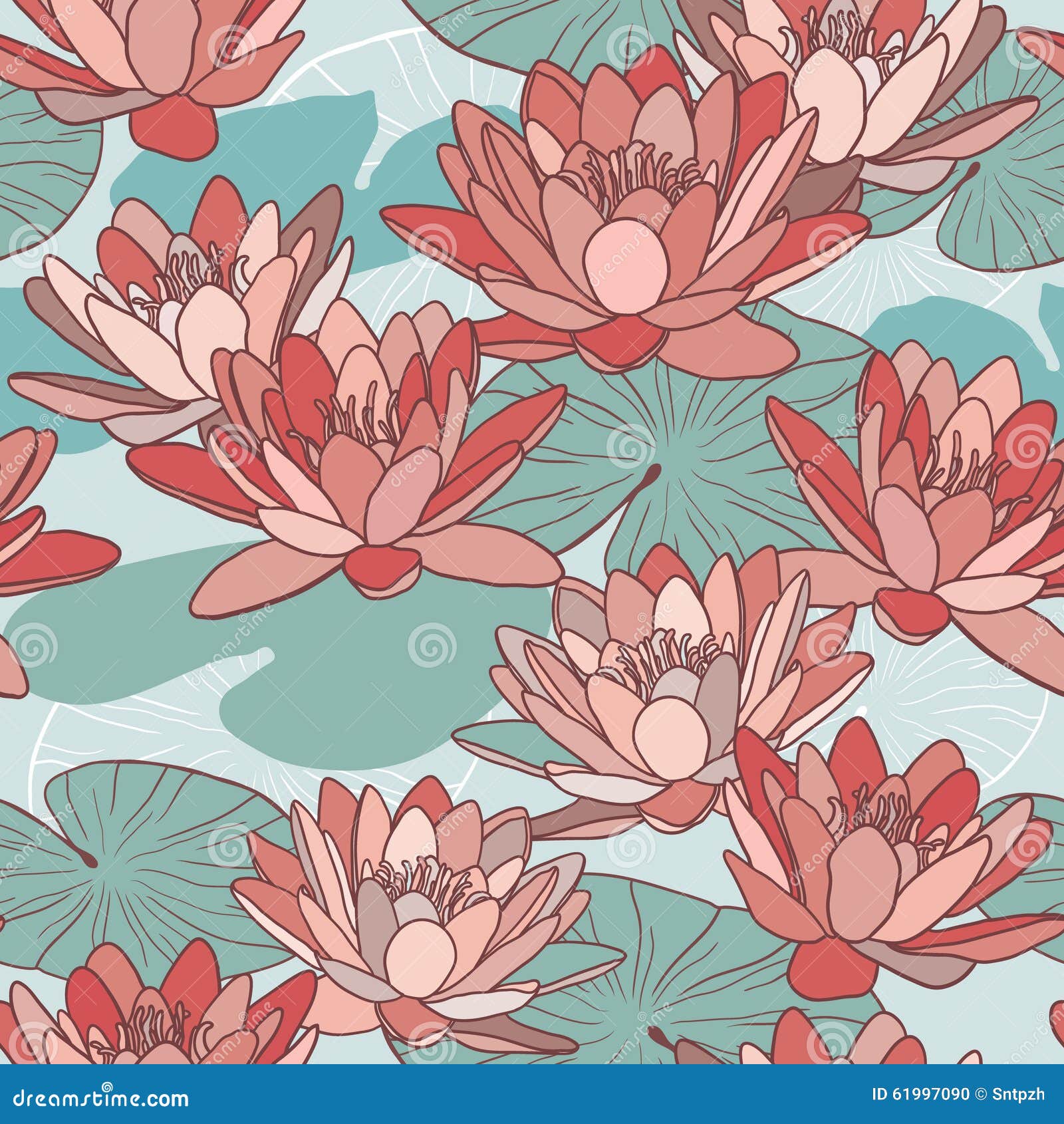 Lotus Flowers in Seamless Pattern Stock Vector - Illustration of ...