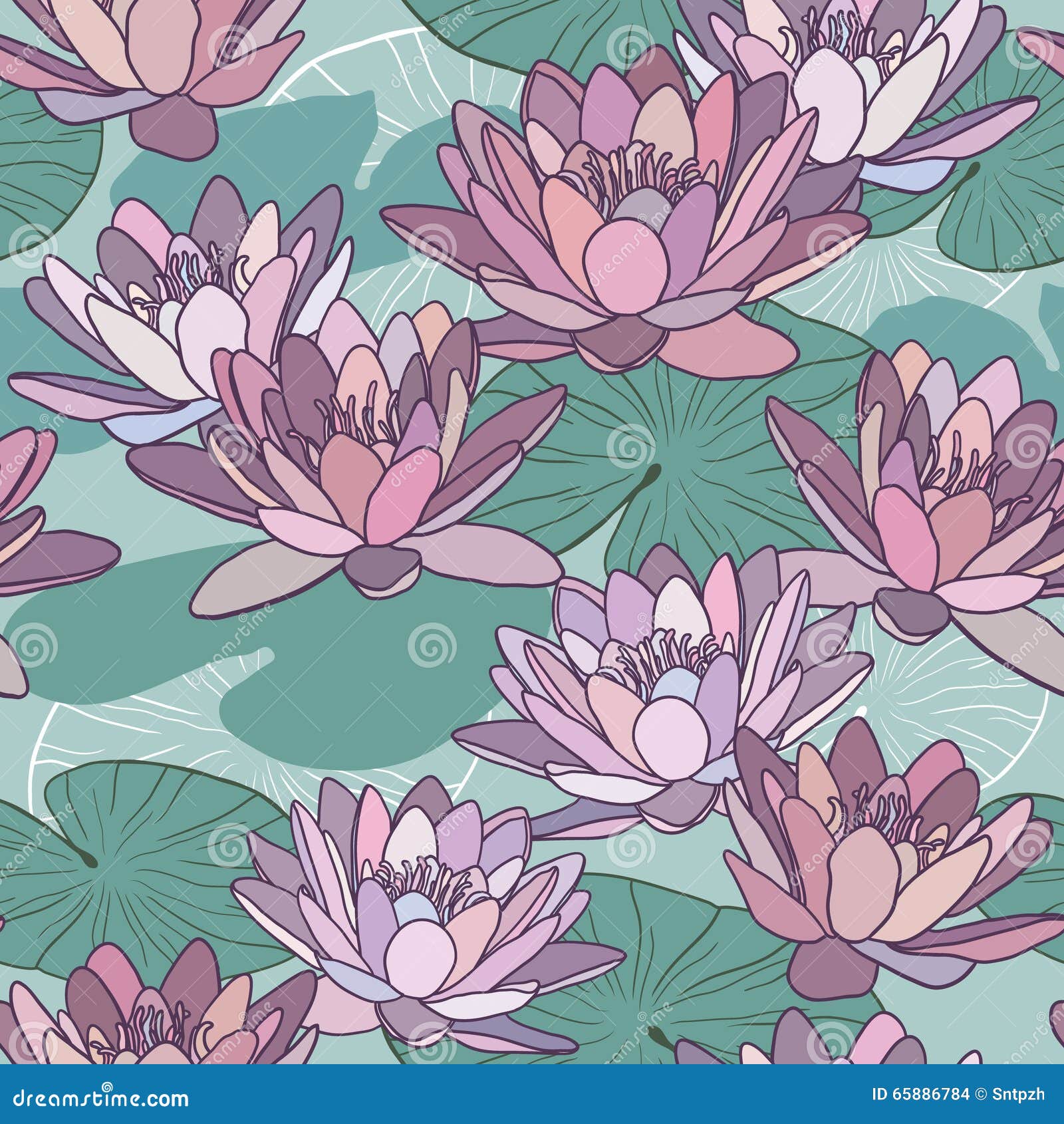 Lotus Flowers in Seamless Pattern Stock Vector - Illustration of ...