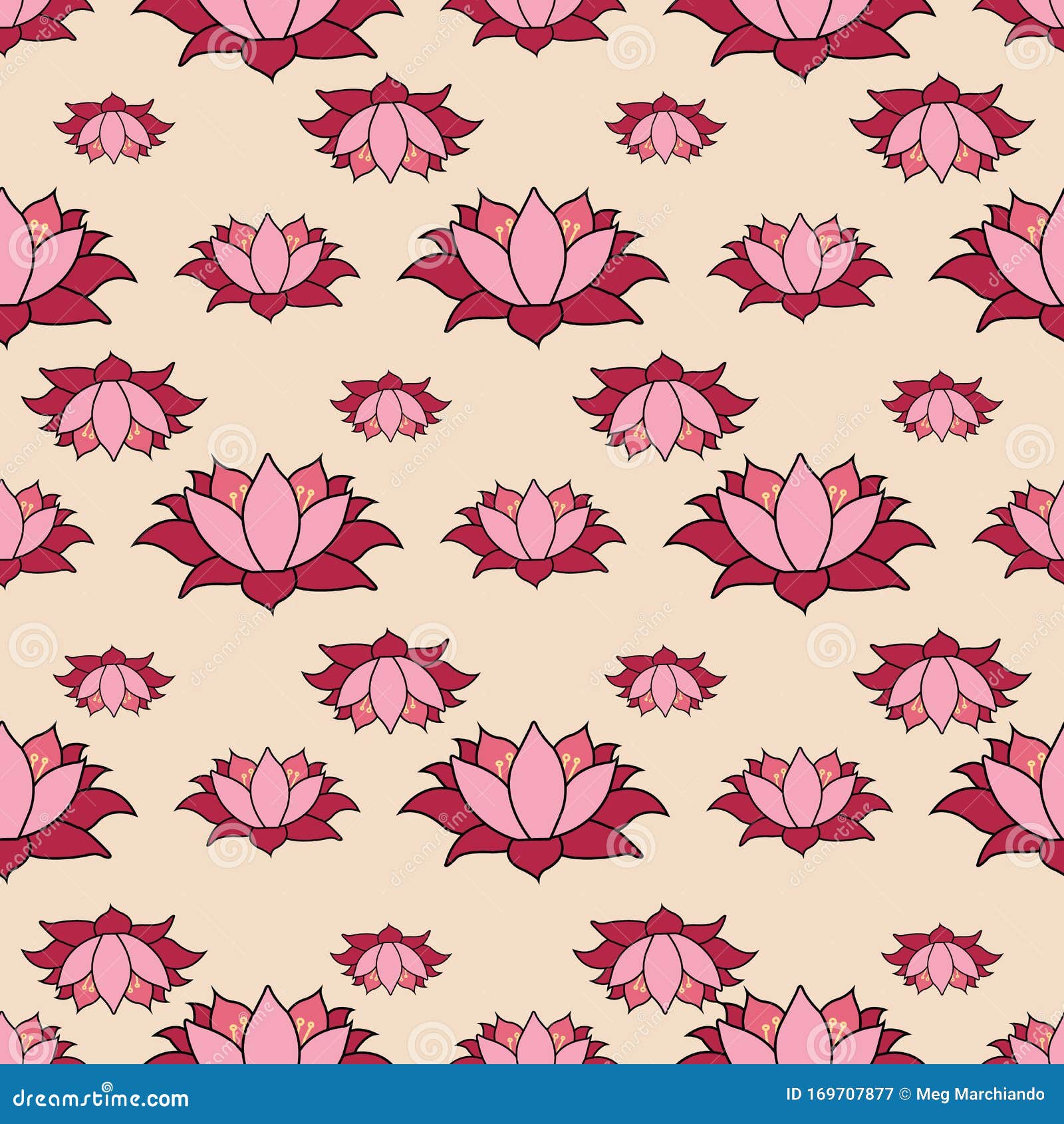 Lotus Grid, Big Open Flowers in Rows, Repeat, Seamless, Vector ...