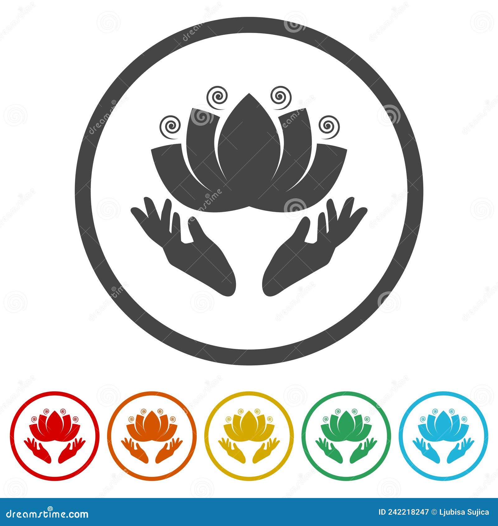 Lotus in Hand Logo Ring Icon, Color Set Stock Vector - Illustration of ...