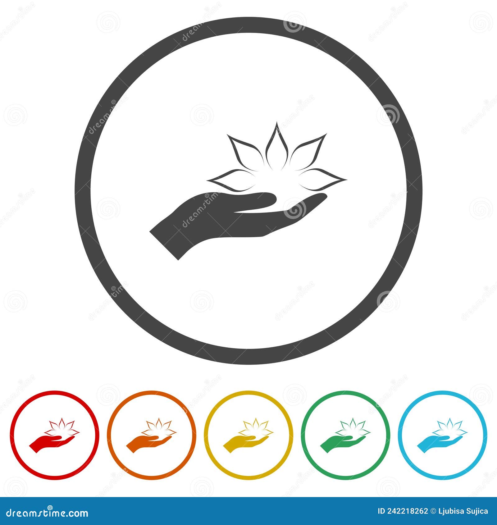 Lotus in Hand Logo Ring Icon, Color Set Stock Vector - Illustration of ...