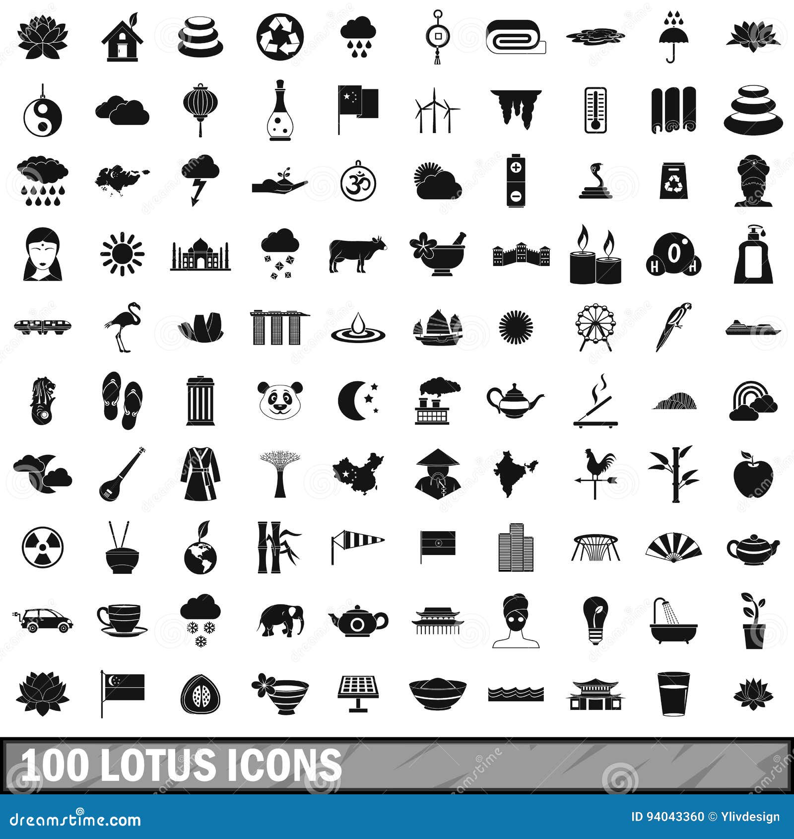 100 Lotus Icons Set, Simple Style Stock Vector - Illustration of plant ...