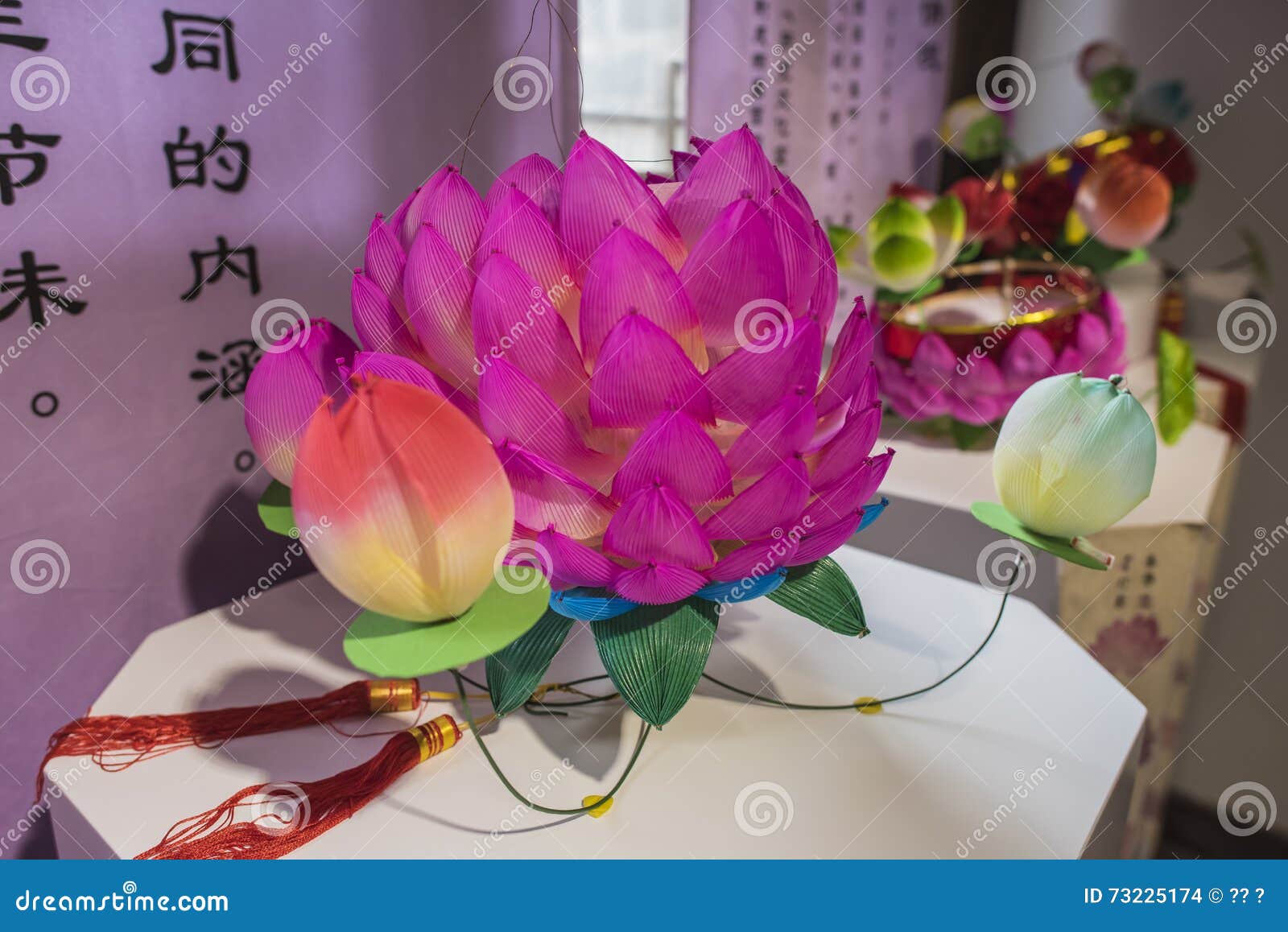 Lotus lanterns stock photo. Image of green, handicraft - 73225174