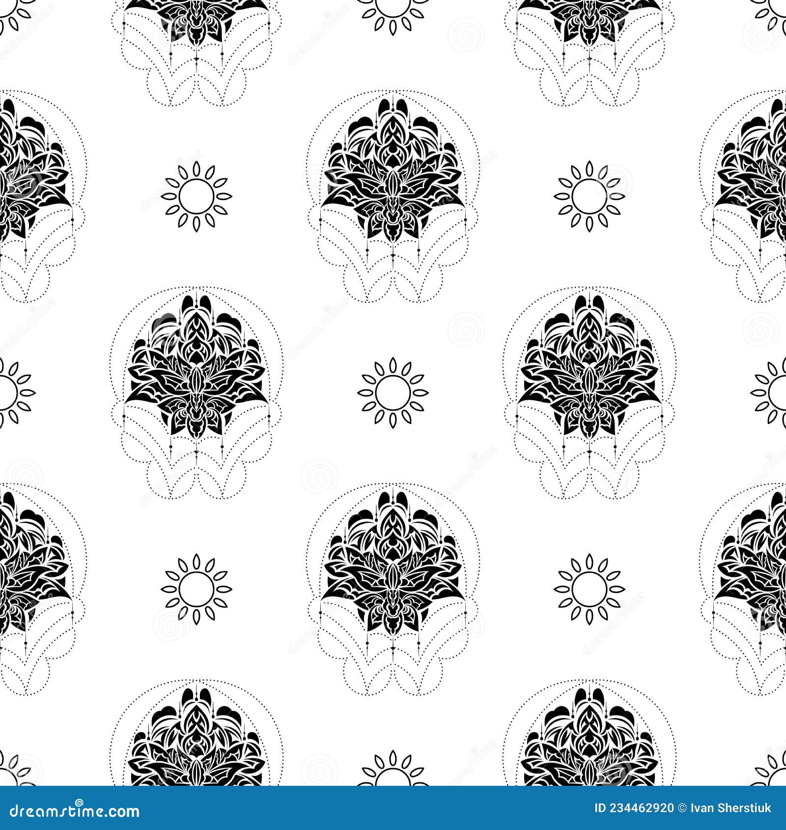 Lotus Seamless Pattern. Black and White. Good for Backgrounds and ...
