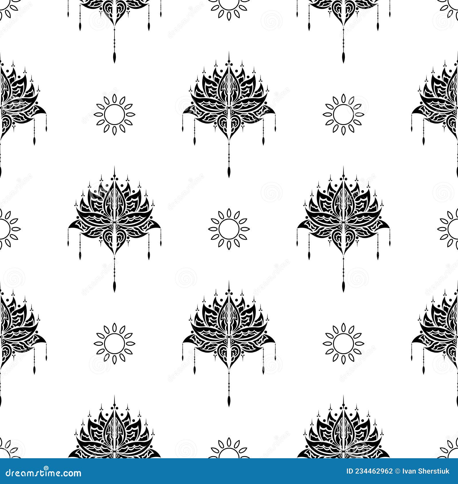 Lotus Seamless Pattern. Black and White. Good for Garments, Textiles ...