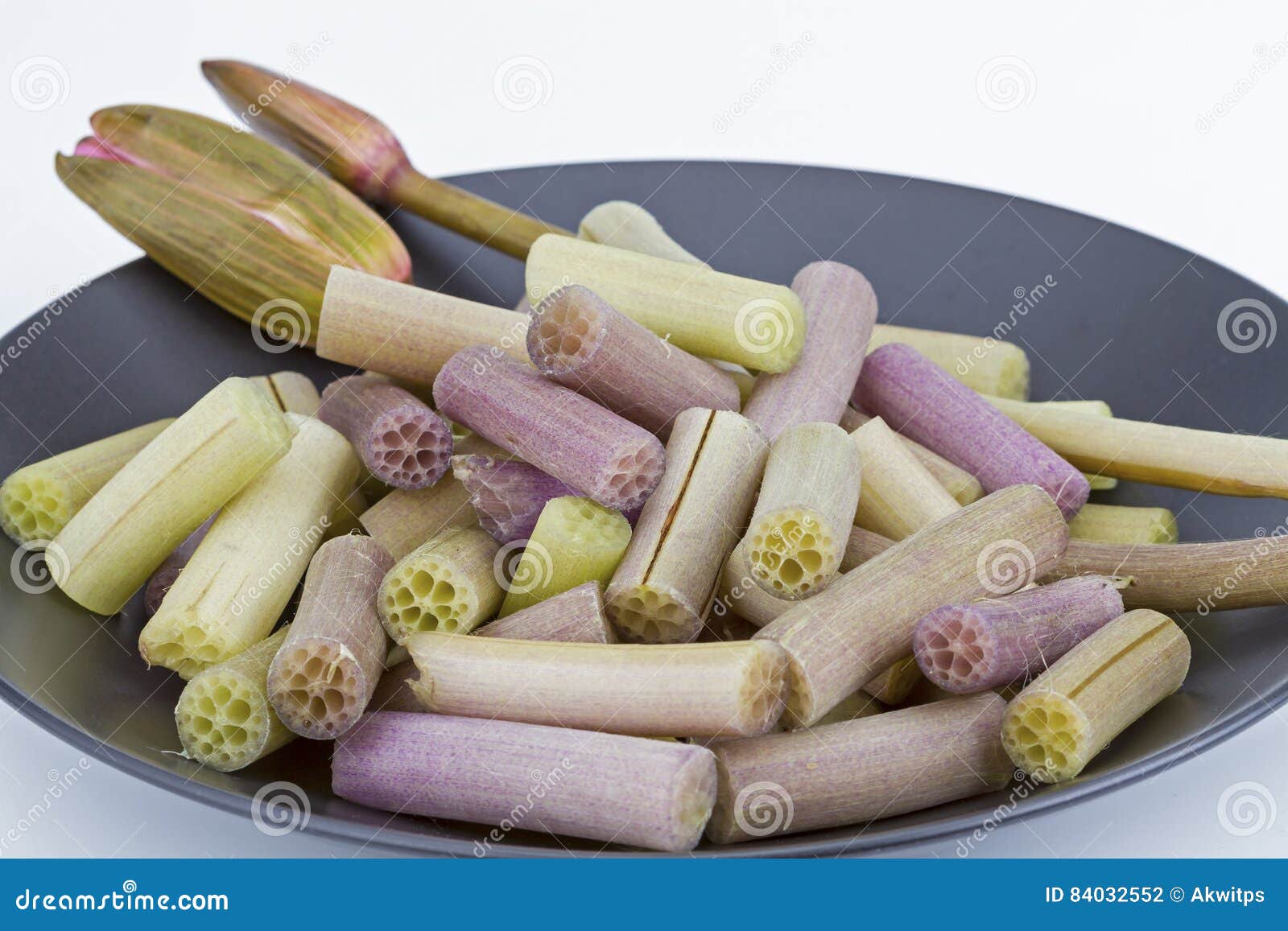 Lotus Stem for Cooking on Black Dish Stock Photo - Image of floral ...