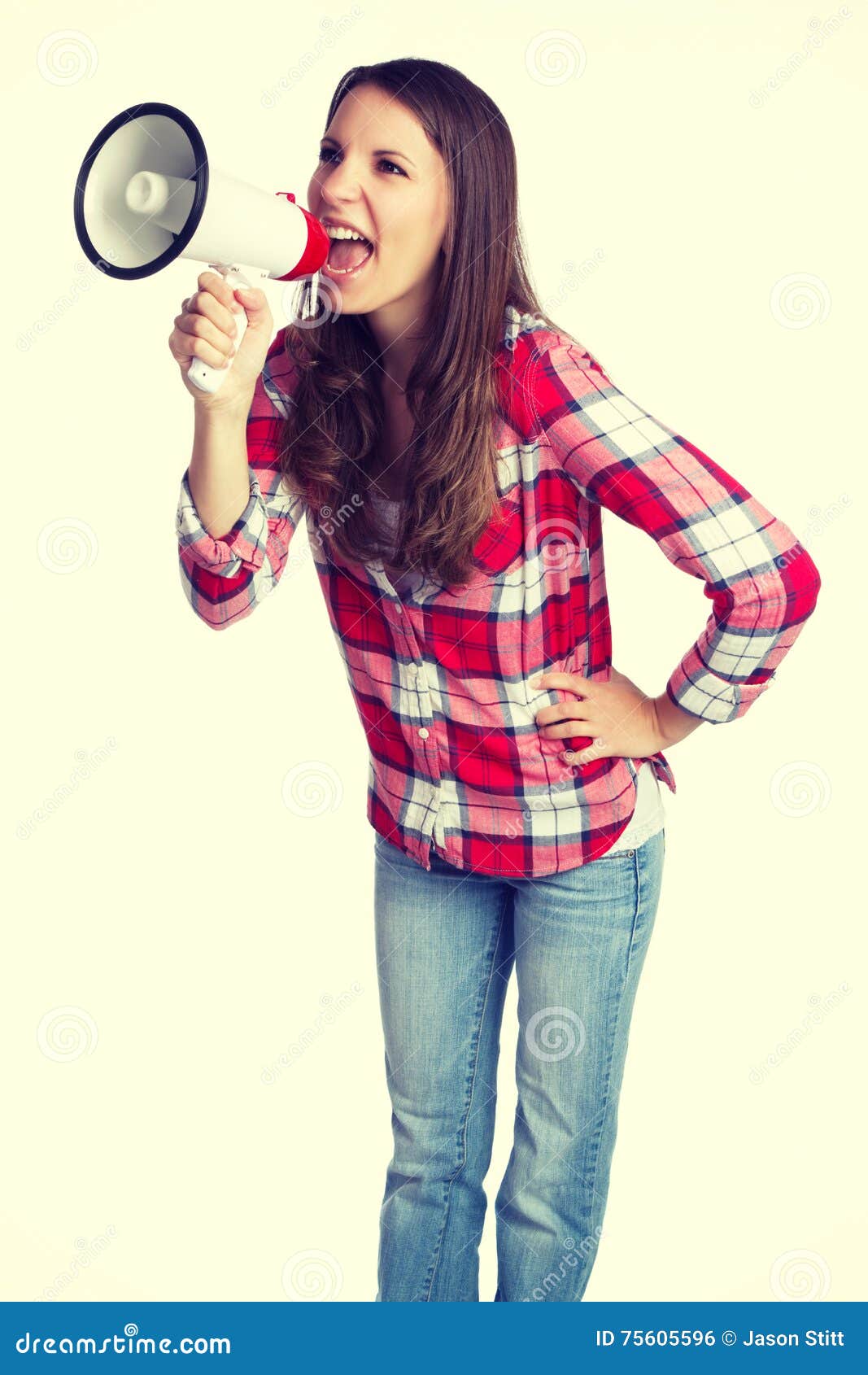 Loud Megaphone Woman stock photo. Image of attractive - 75605596