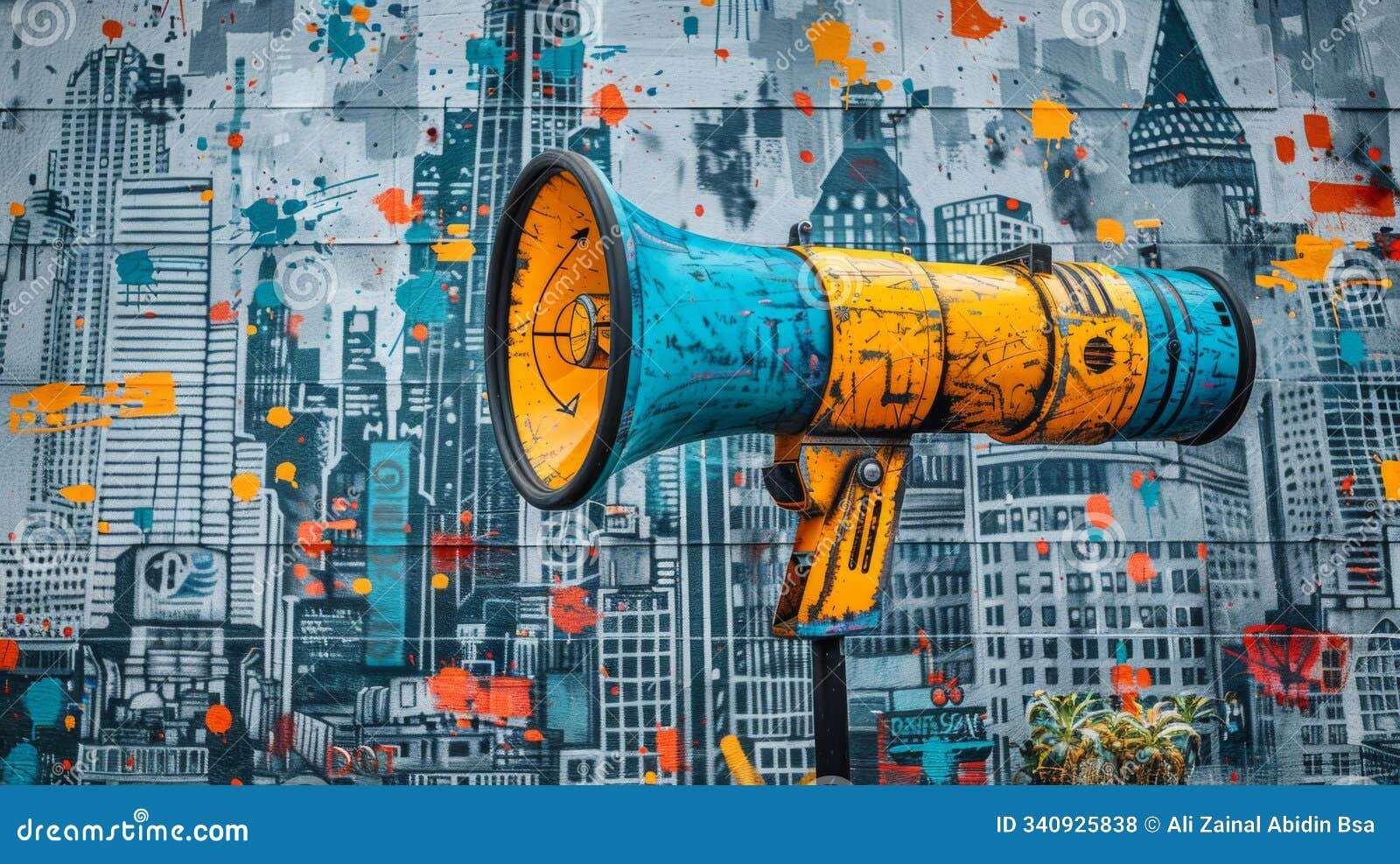 Loud Speaker Against Cityscape Stock Illustration - Illustration of ...