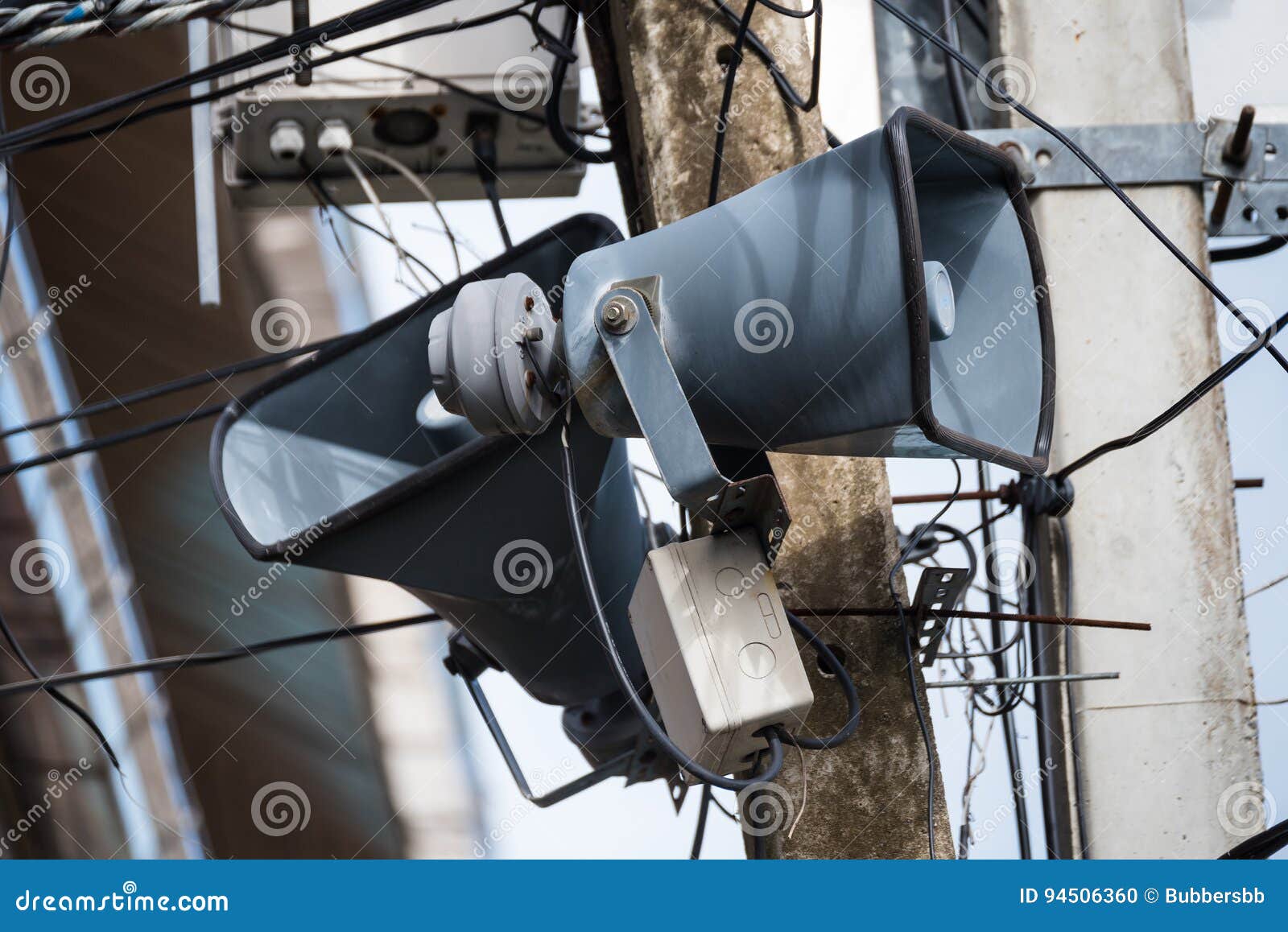 Loudspeaker Amplifier on the Poles in Thailand. Stock Photo - Image of ...