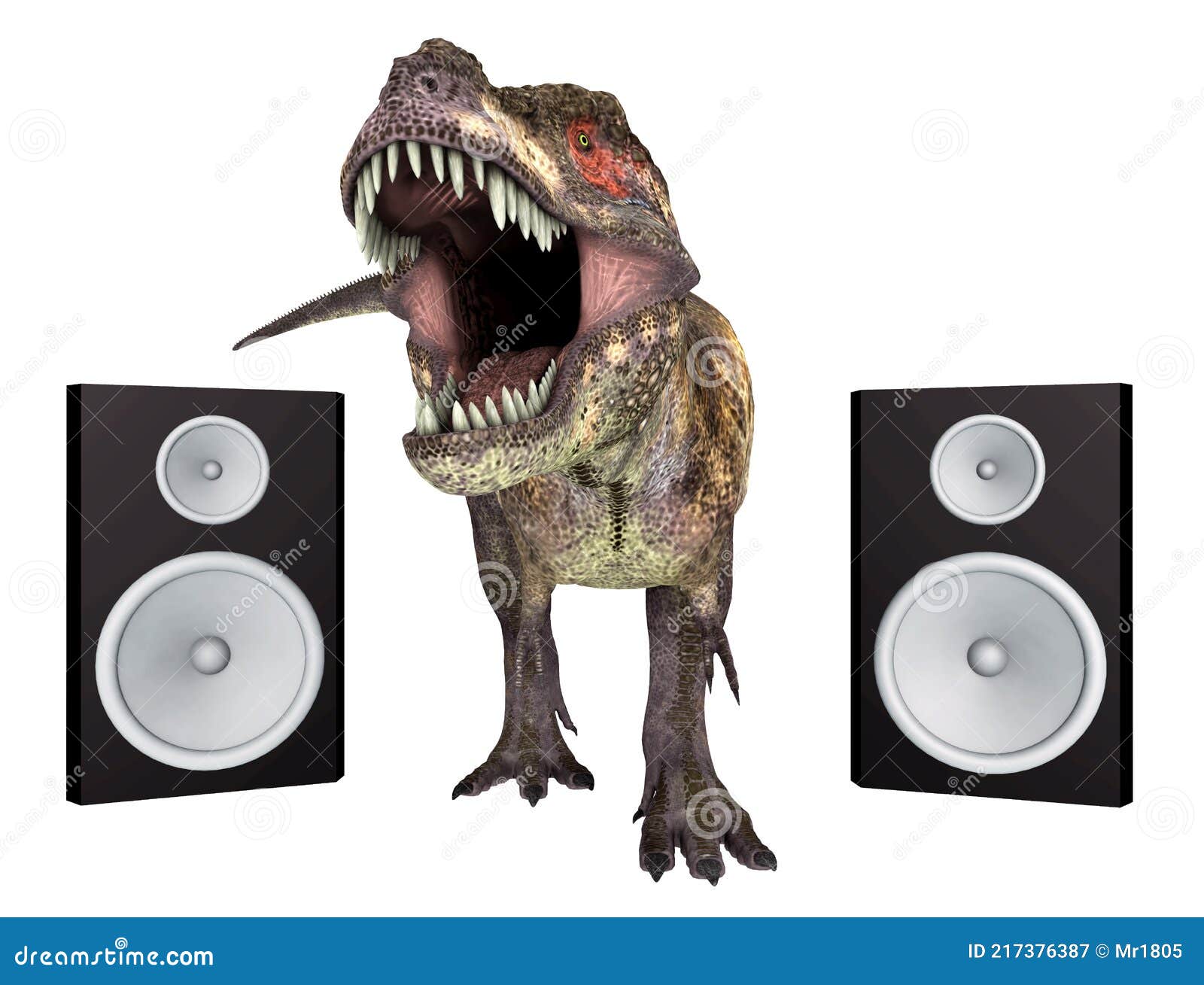 Loudspeaker Boxes and Tyrannosaurus Rex Isolated on White Background ...