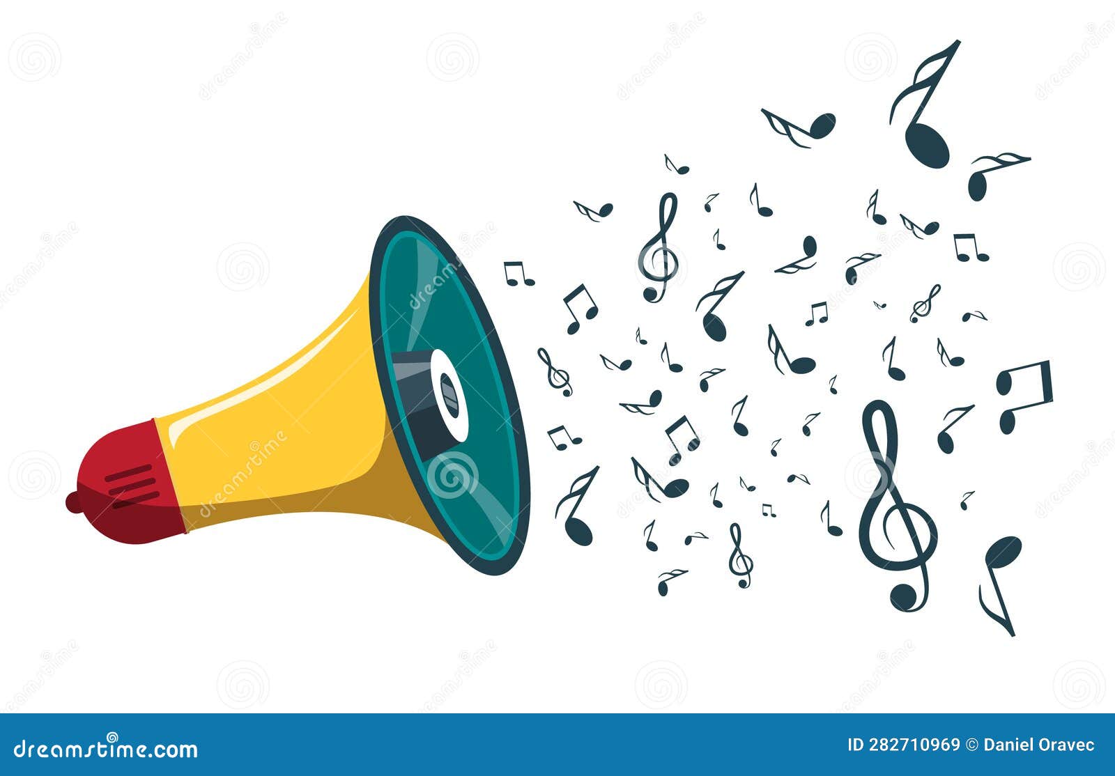 Loudspeaker with Notes on White Background - Music Announcement Symbol ...