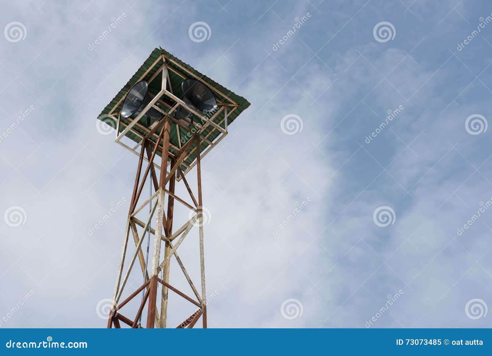 Loudspeakers Broadcast Tower with a Blue Sky Background Stock Image ...