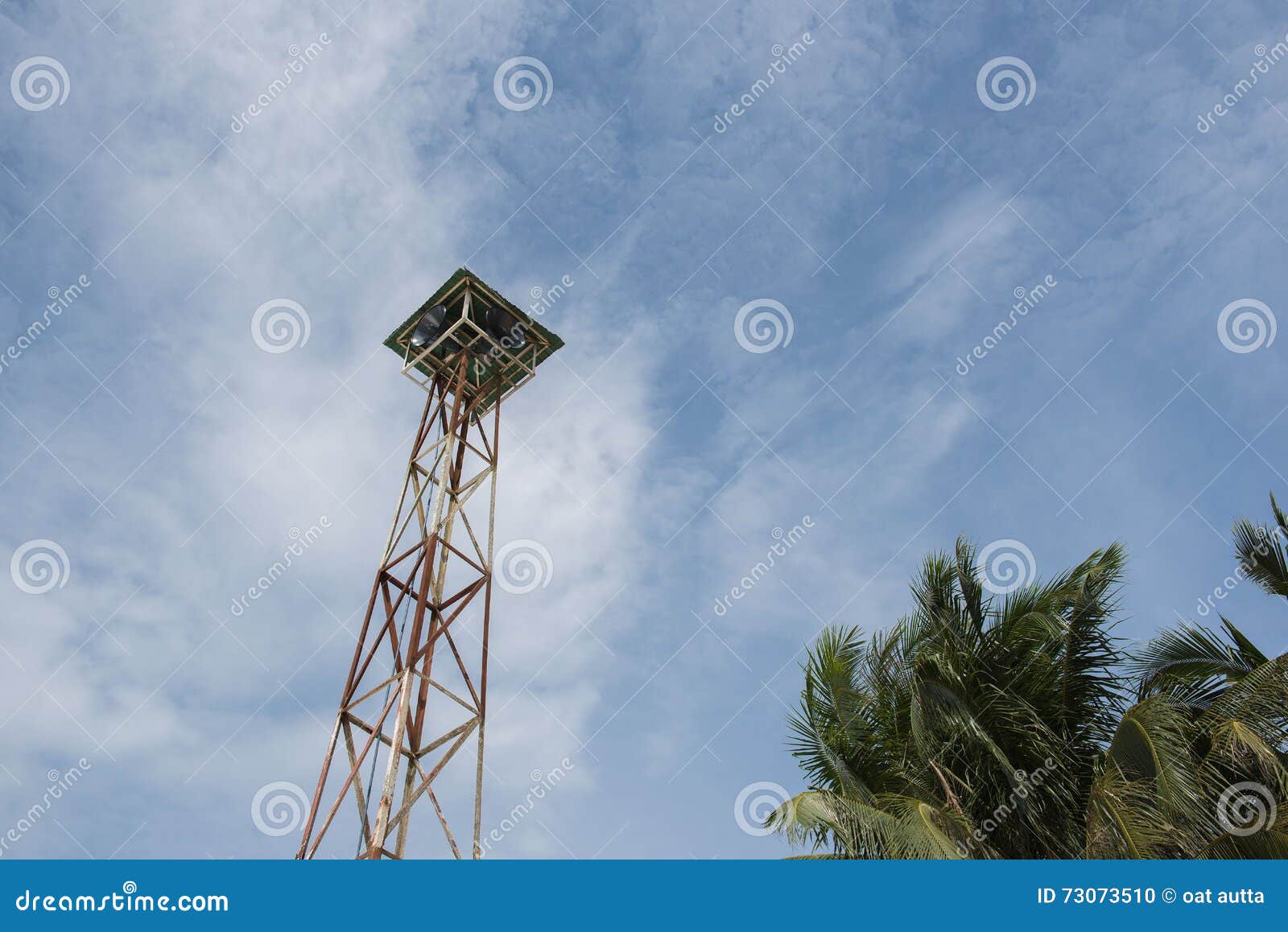Loudspeakers Broadcast Tower with a Blue Sky Background Stock Photo ...