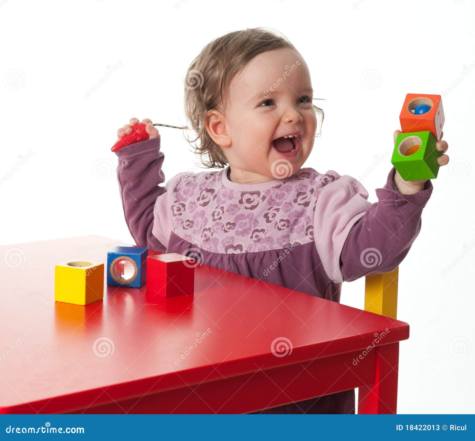 Loughing Child with Building Bricks Stock Image - Image of curls ...