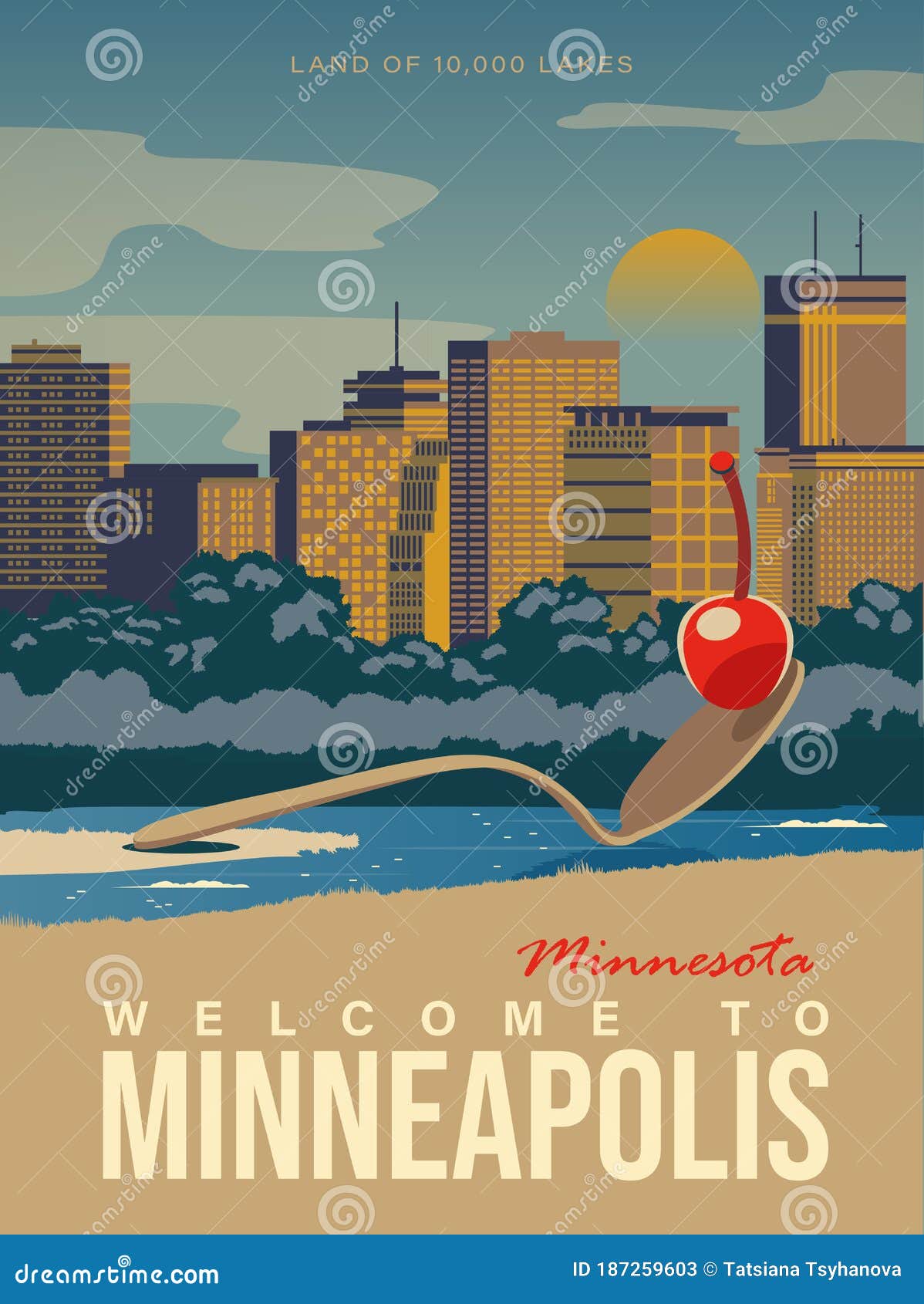 Minnesota Tourist Vector Poster with Landscapes, Sightseeing in Flat ...