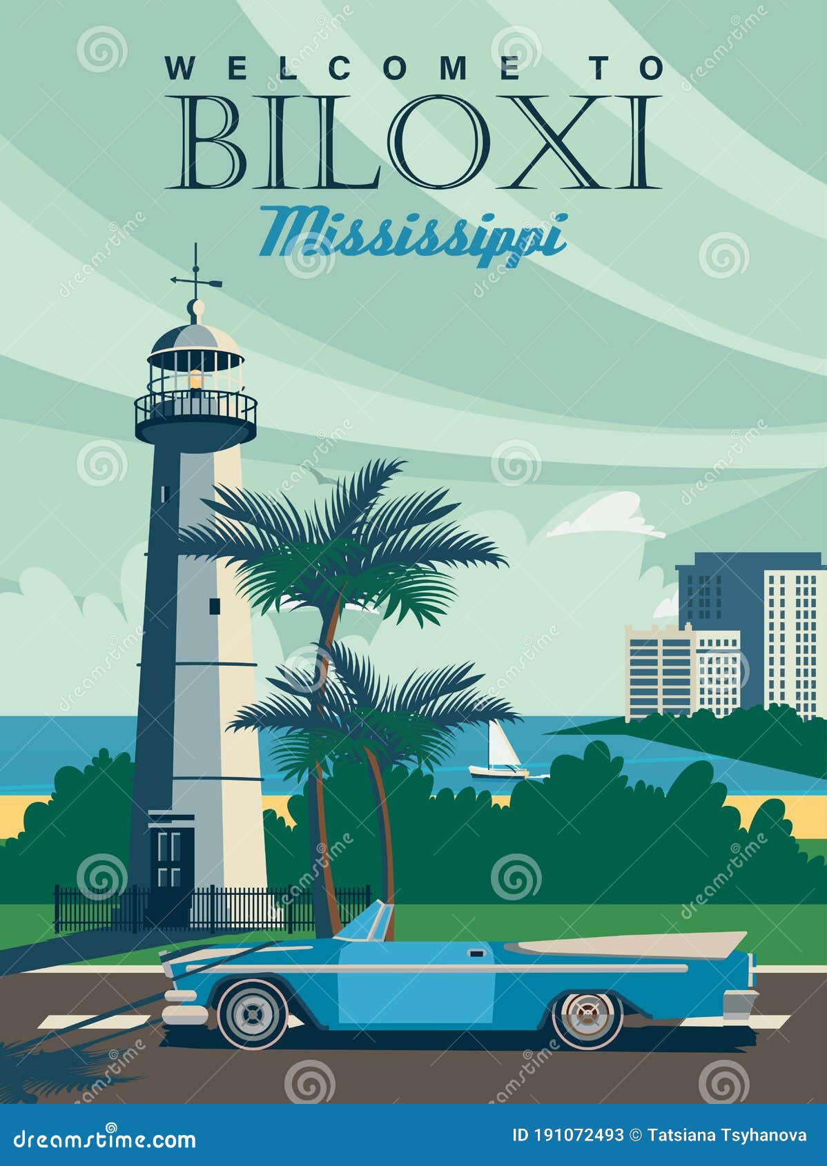 Biloxi, Mississippi Skyline And Landmarks Silhouette, Black And White ...