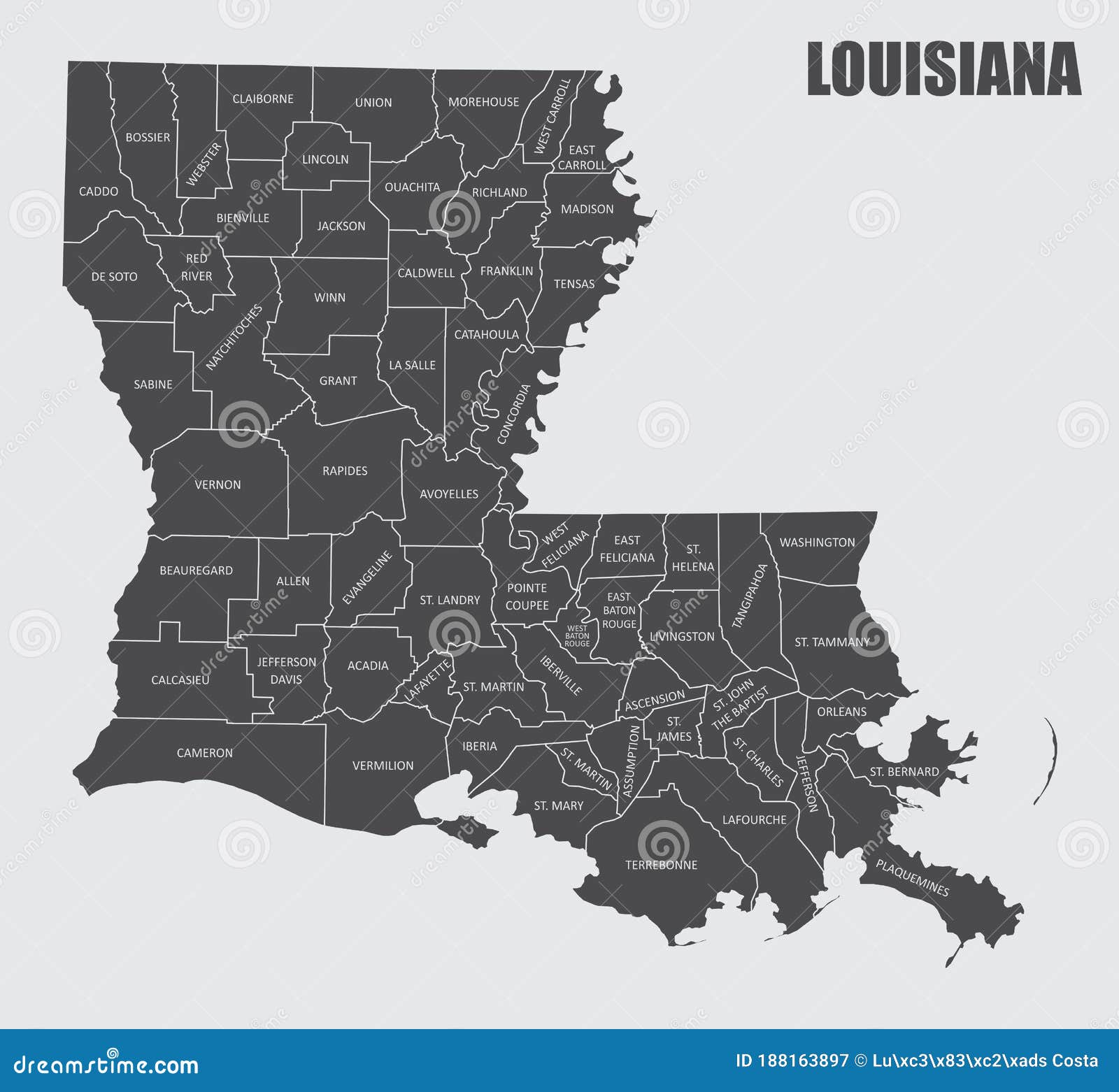 Louisiana County Map stock illustration. Illustration of states - 188163897