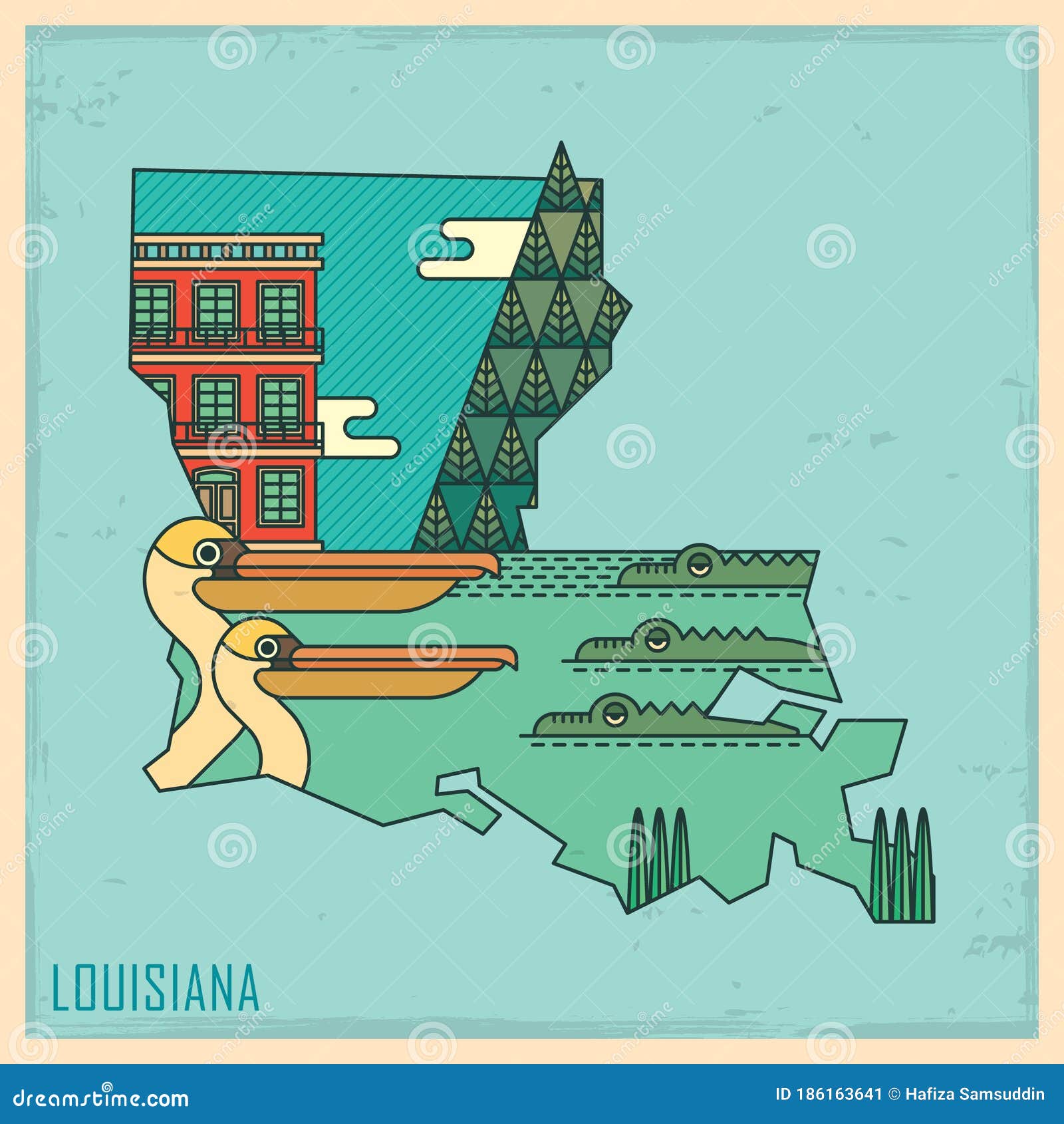 Louisiana State Map Vector Illustration Decorative Design Stock Vector