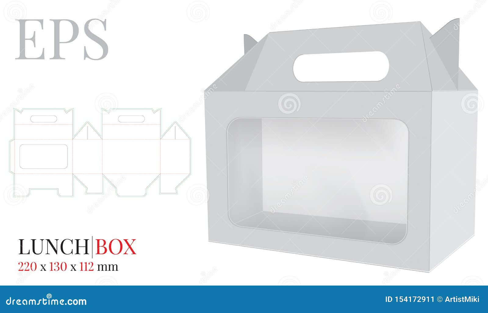 Lunch Box with Handle with Window Template, Vector with Die Cut / Laser ...