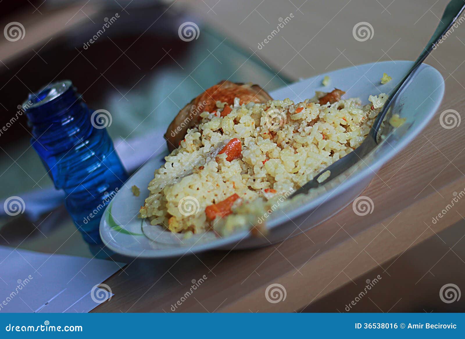 Lunch with Chicken and Rice Stock Photo - Image of white, papers: 36538016