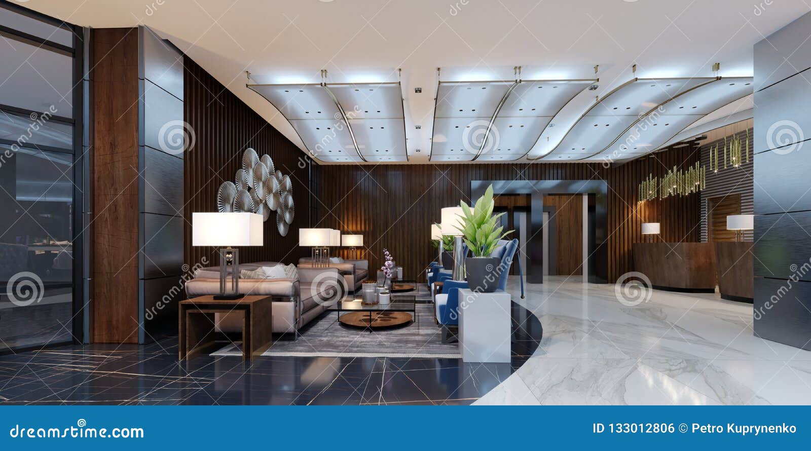 Lounge Area of a Hotel, Design Lobby Stock Illustration - Illustration ...
