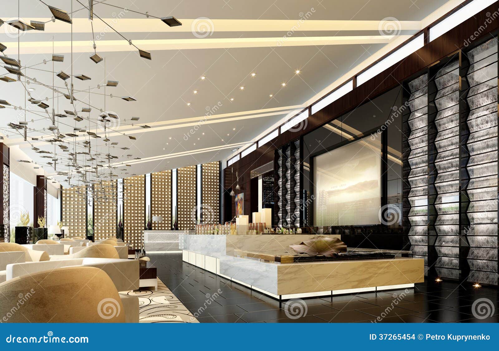 Bar Area In A Restaurant With A Bar Counter And Shelves With Drinks And ...