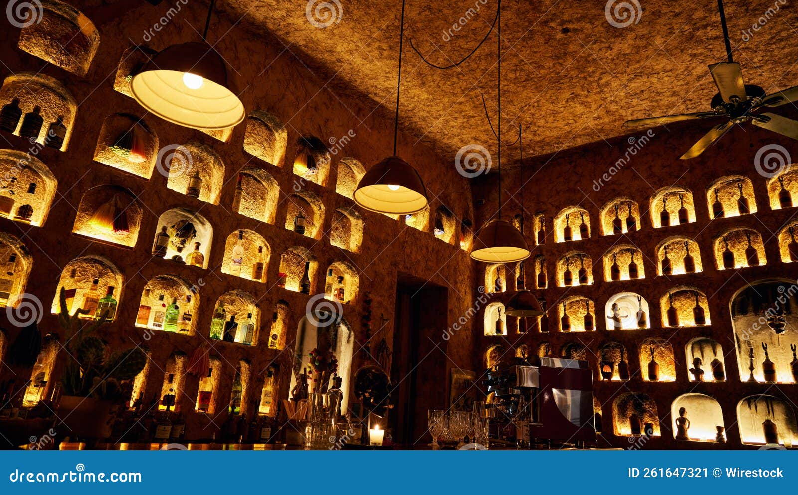 Lounge Bar Interior View with Bottles on the Walls, Oaxaca, Mexico ...