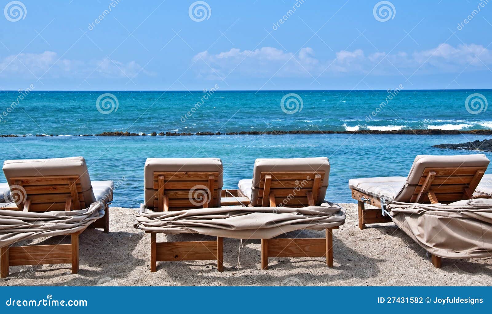 Lounge Chairs on Tropical Beach Stock Photo - Image of people, ocean ...