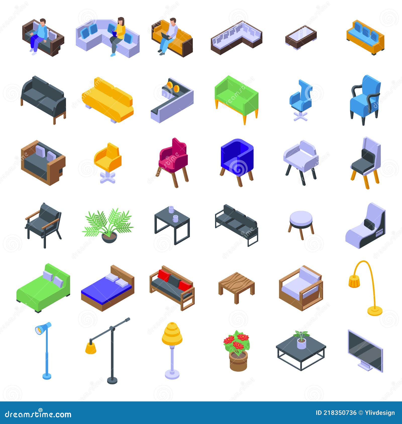 Lounge Icons Set, Isometric Style Stock Vector - Illustration of ...