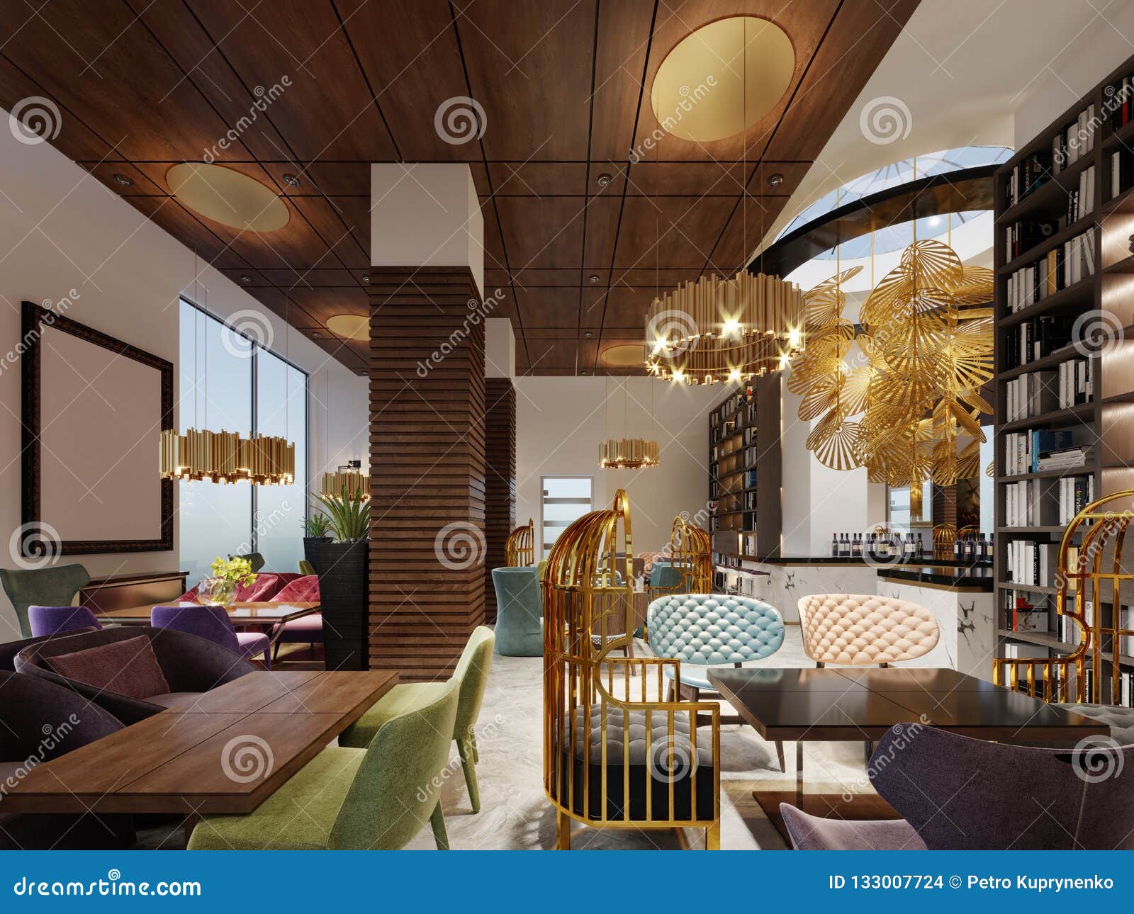 Lounge Library with Modern Style Bar Stock Illustration - Illustration ...