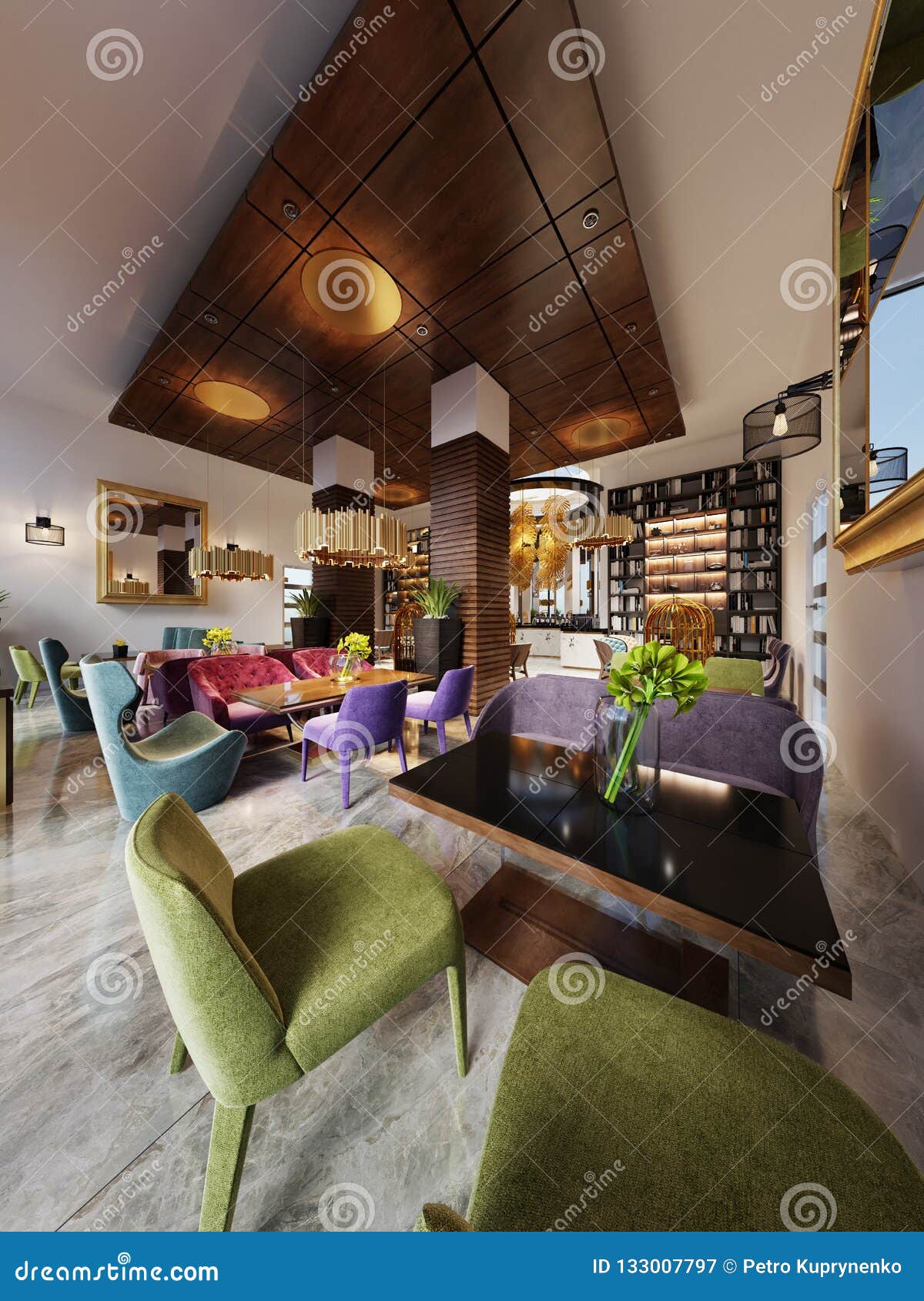 Library. Modern Public Library Interior With Bookshelves, Chairs, Desks ...