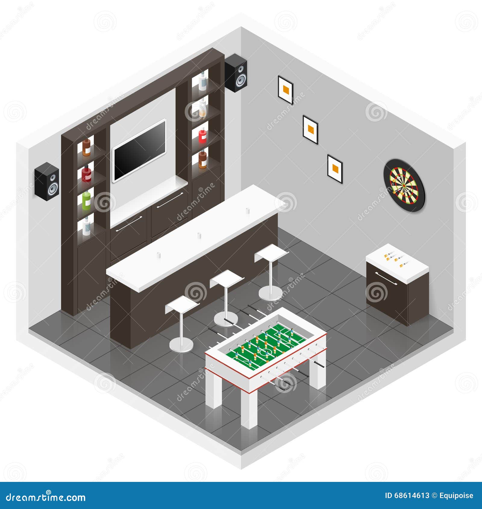 Lounge for Men Room Isometric Icon Set Stock Vector - Illustration of ...