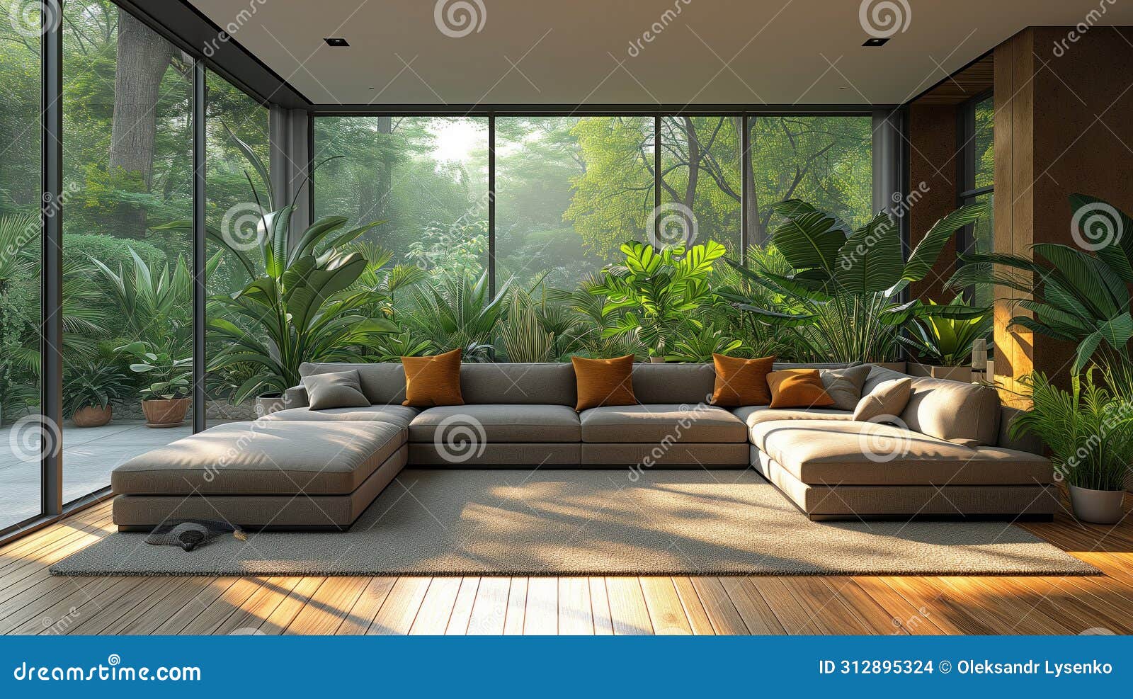 Lounge Room with Small Sofa, Panoramic Windows Stock Illustration ...
