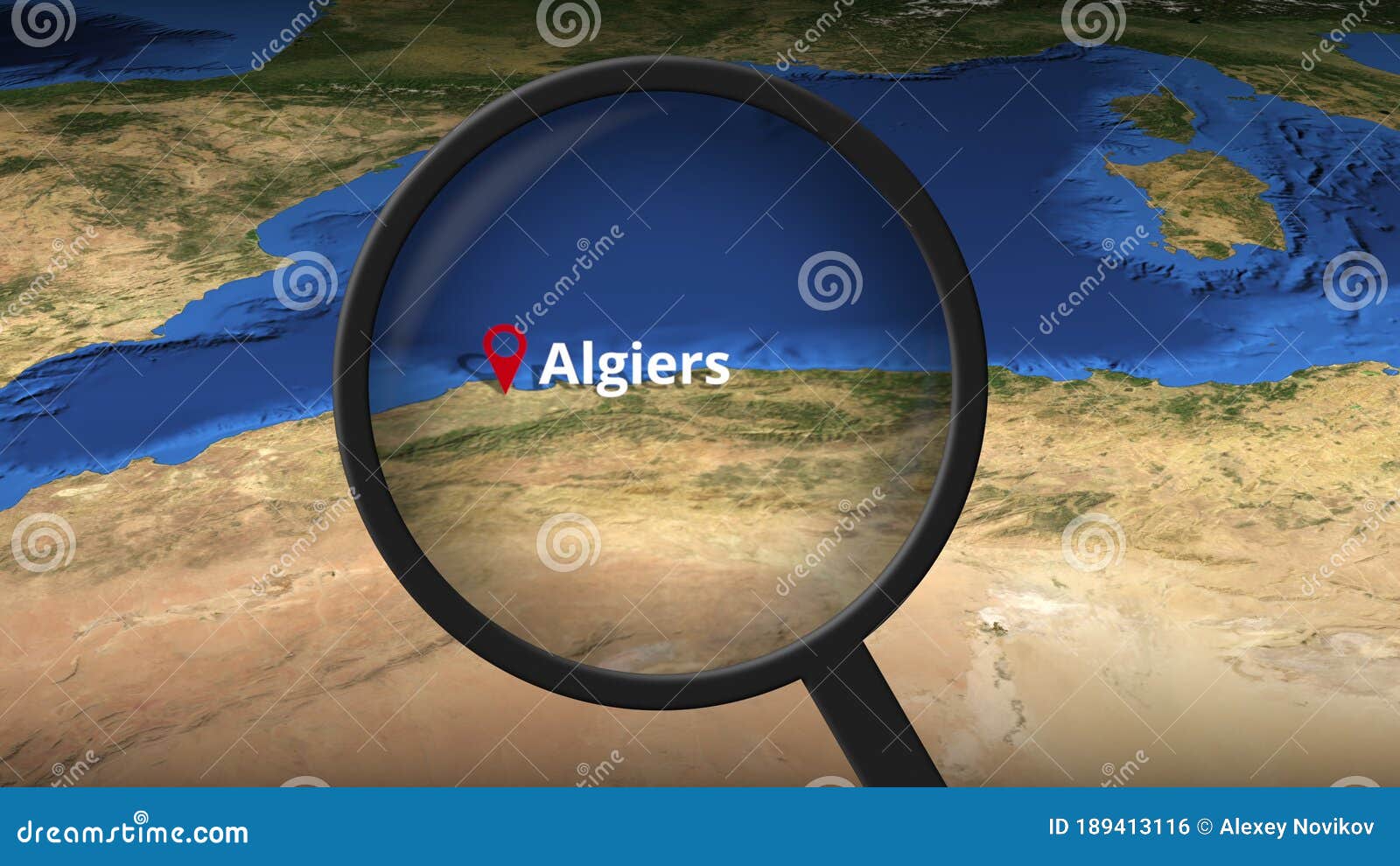Algiers City Found on the Map, 3d Rendering Stock Illustration ...
