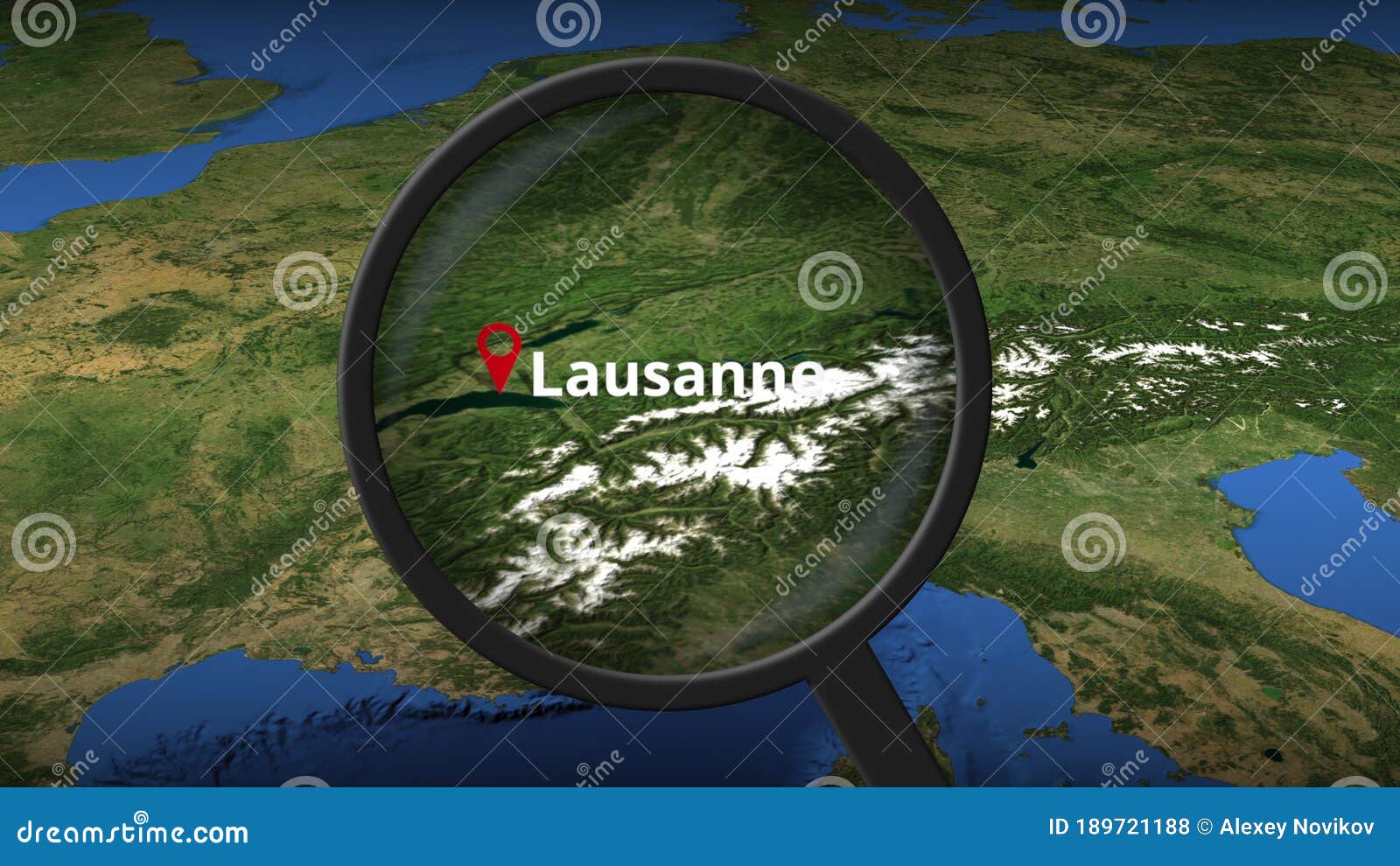 Loupe Finds Lausanne City on the Map, 3d Rendering Stock Illustration ...