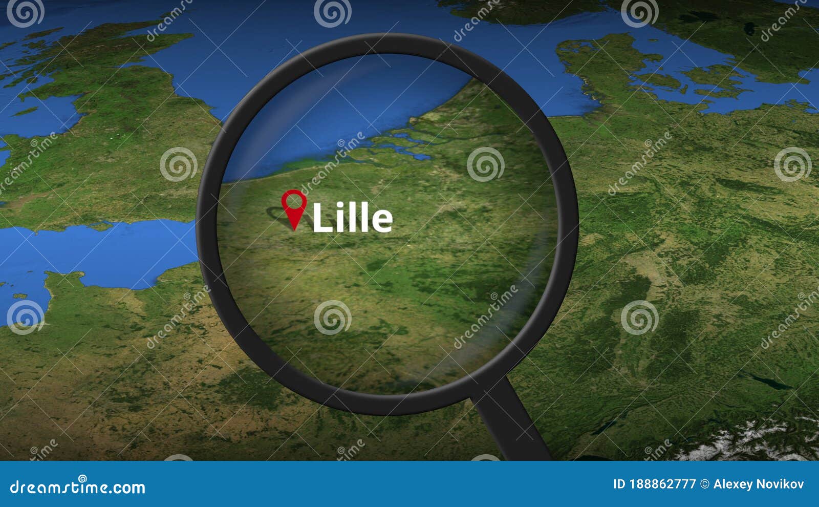 Lille City Found on the Map, 3d Rendering Stock Illustration ...