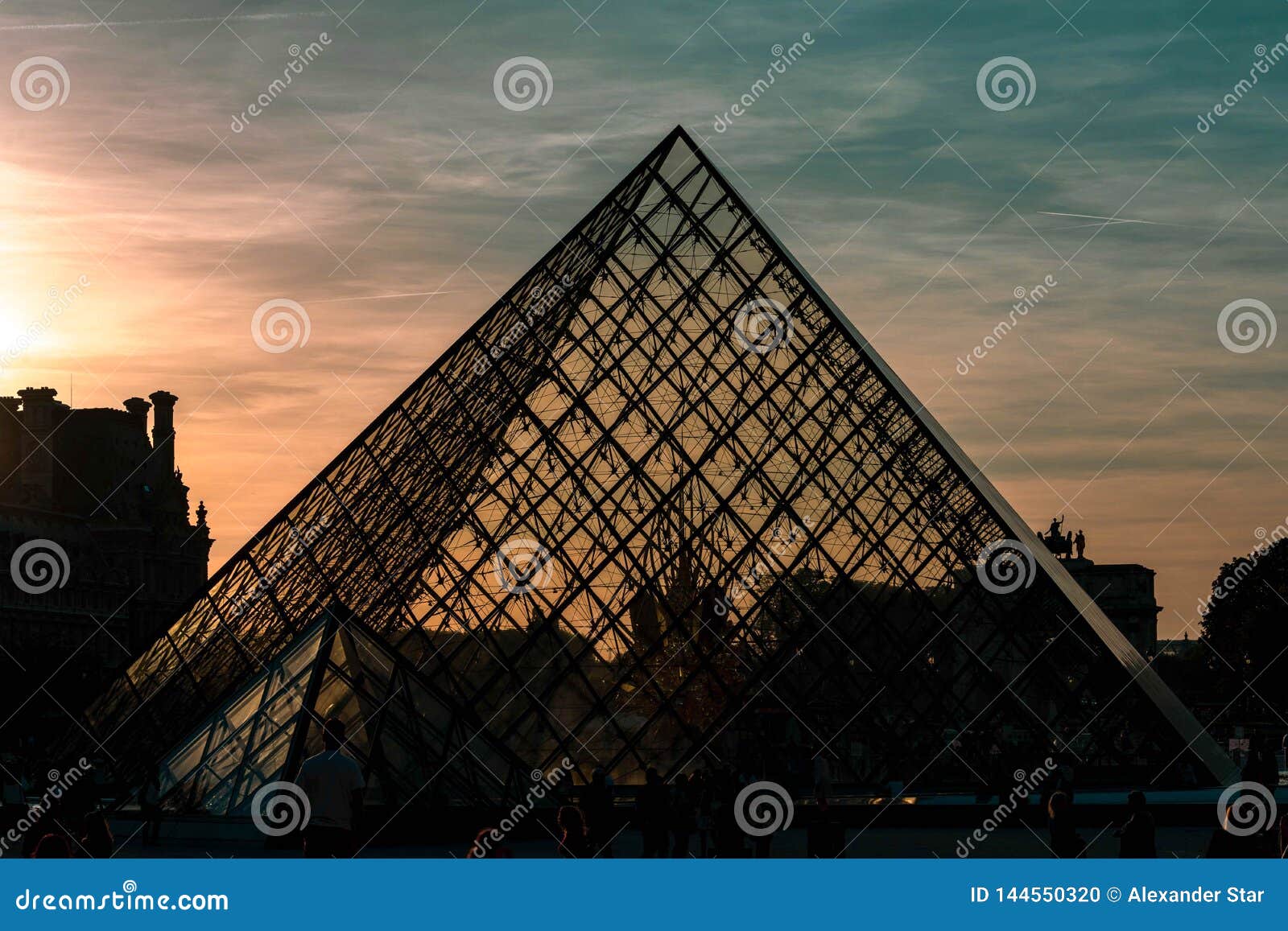 Louvre Pyramid Silhouette Dramatic Sky Editorial Image | CartoonDealer ...
