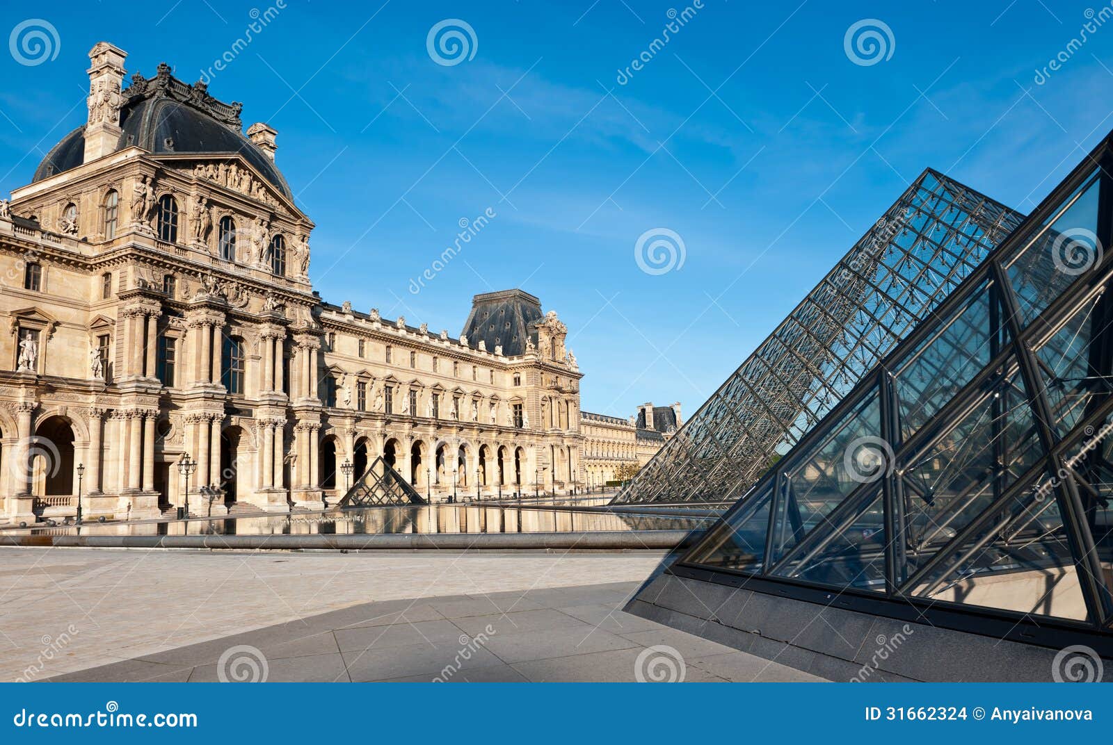 Louvre and the Glass Pyramides in Paris Editorial Stock Image - Image ...