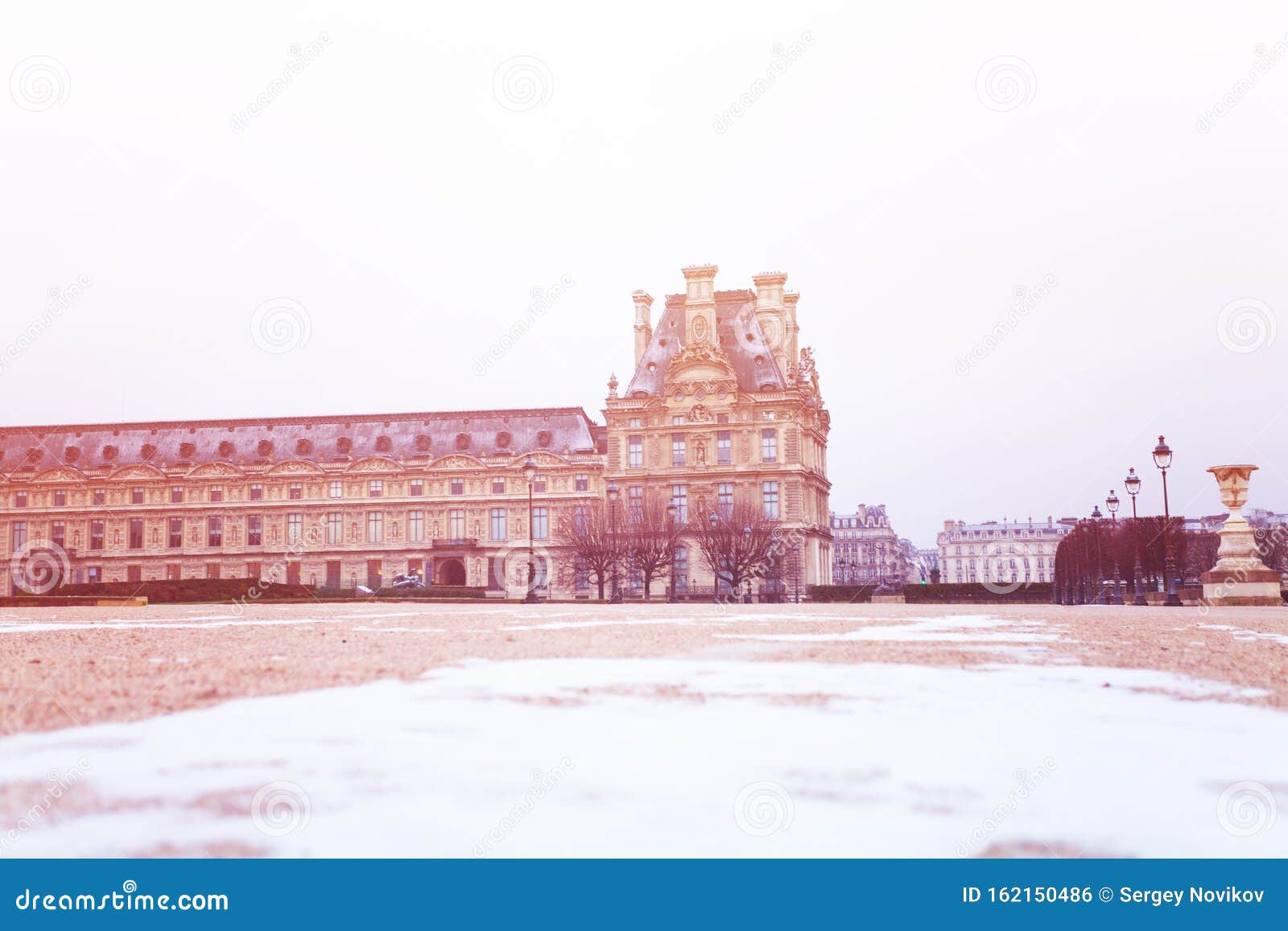 Louvre Museum in Paris and Snow on the Ground Stock Photo - Image of ...
