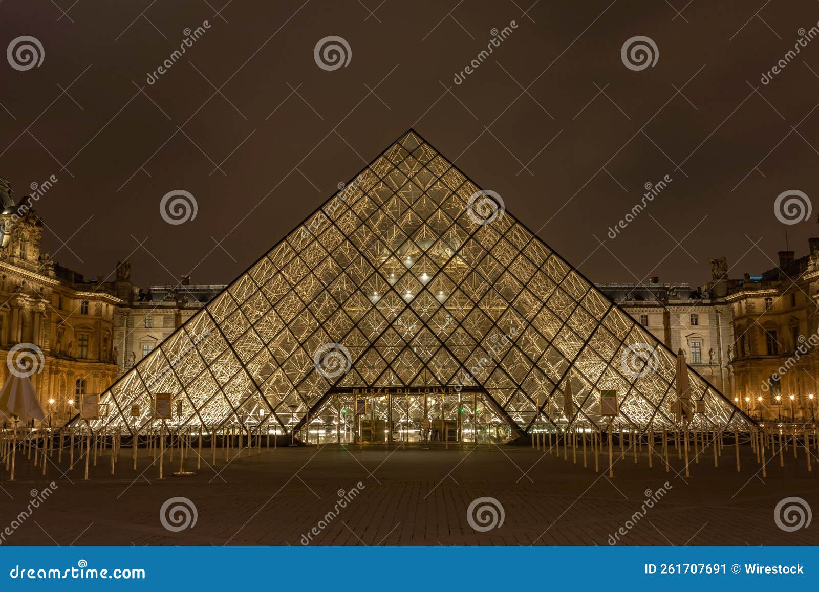 Louvre Museum Pyramid Illuminated at Night Editorial Photo - Image of ...