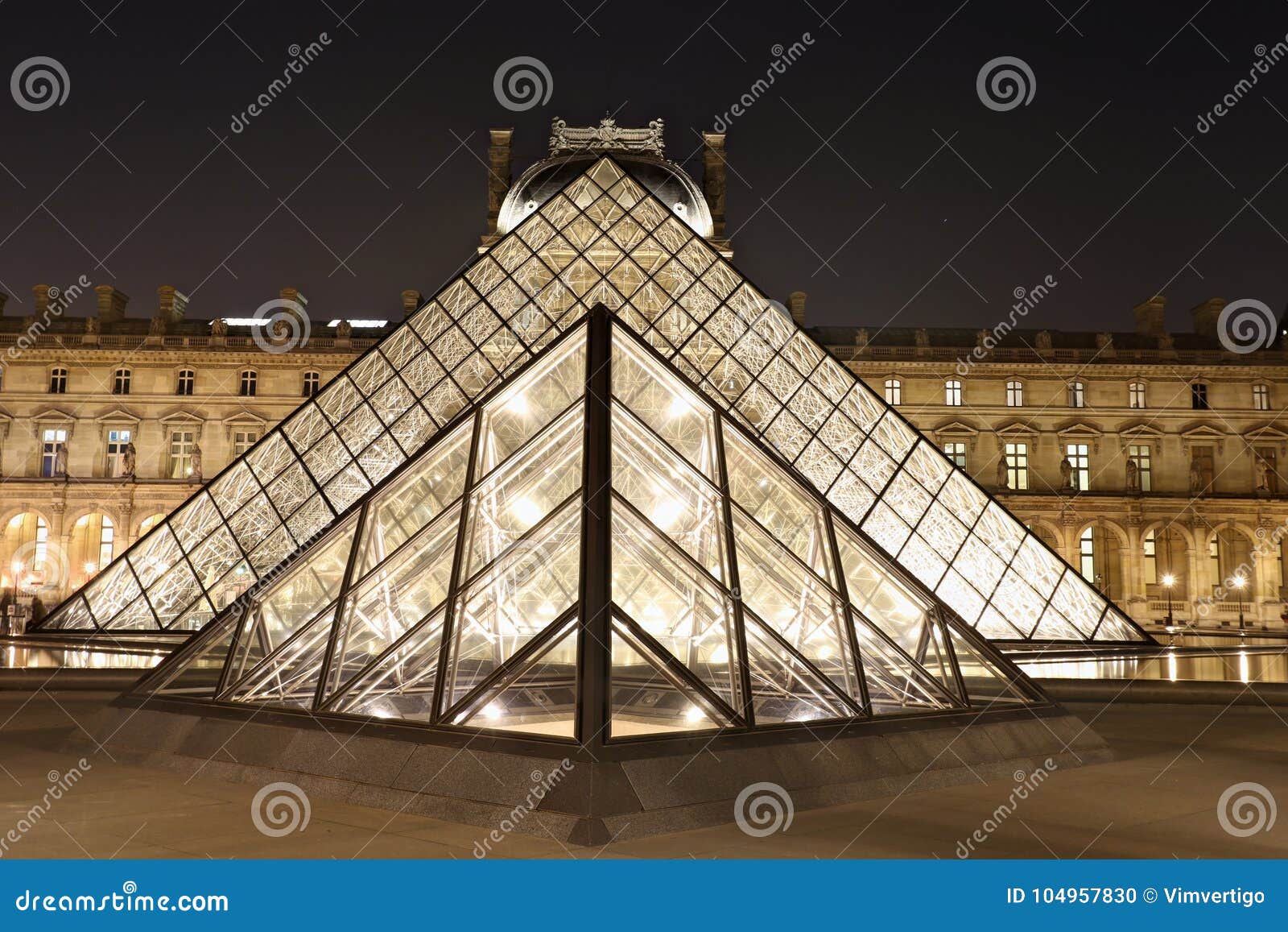 Louvre Pyramid Museum in Paris at Night Light, Musee Du Louvre ...