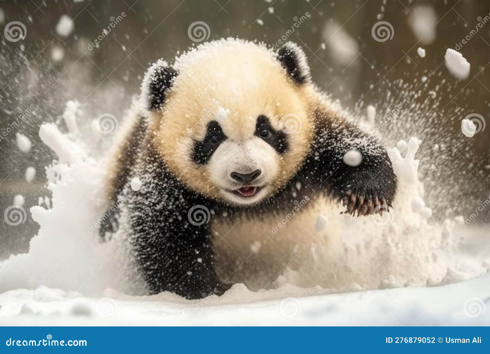 A Lovable Baby Panda Playing in the Snowy Winter. AI Stock Photo ...
