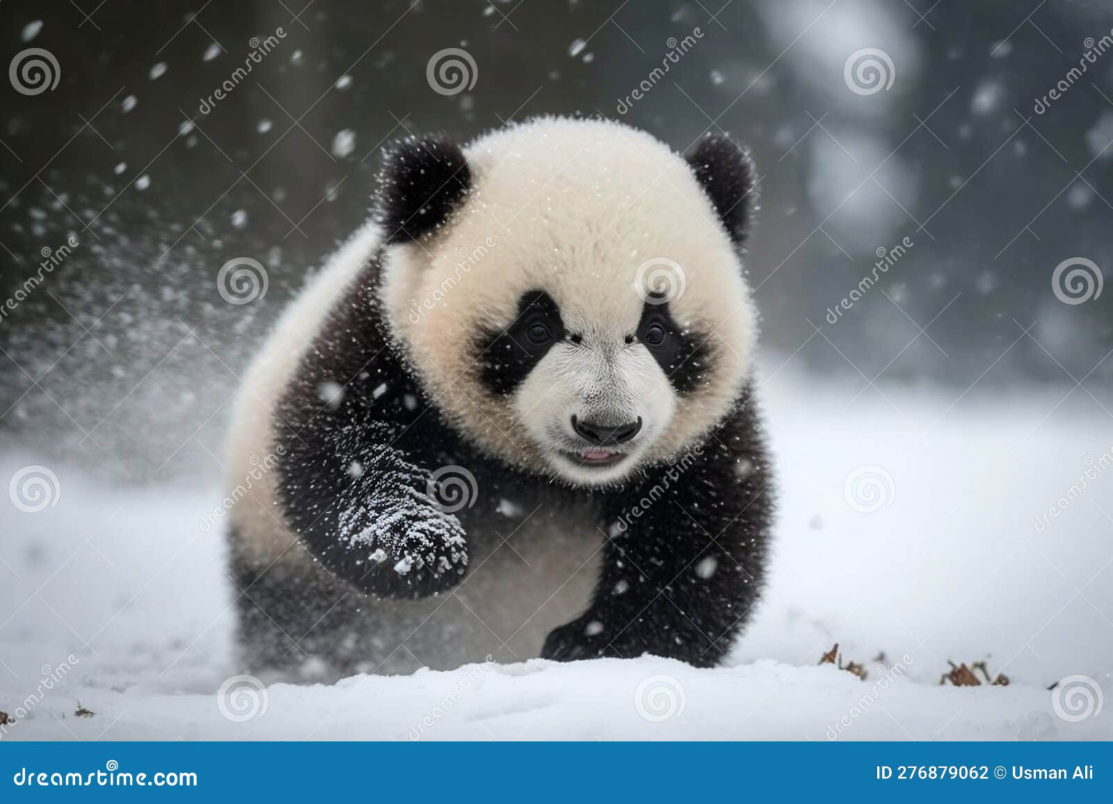 A Lovable Baby Panda Playing in the Snowy Winter. AI Stock Photo ...