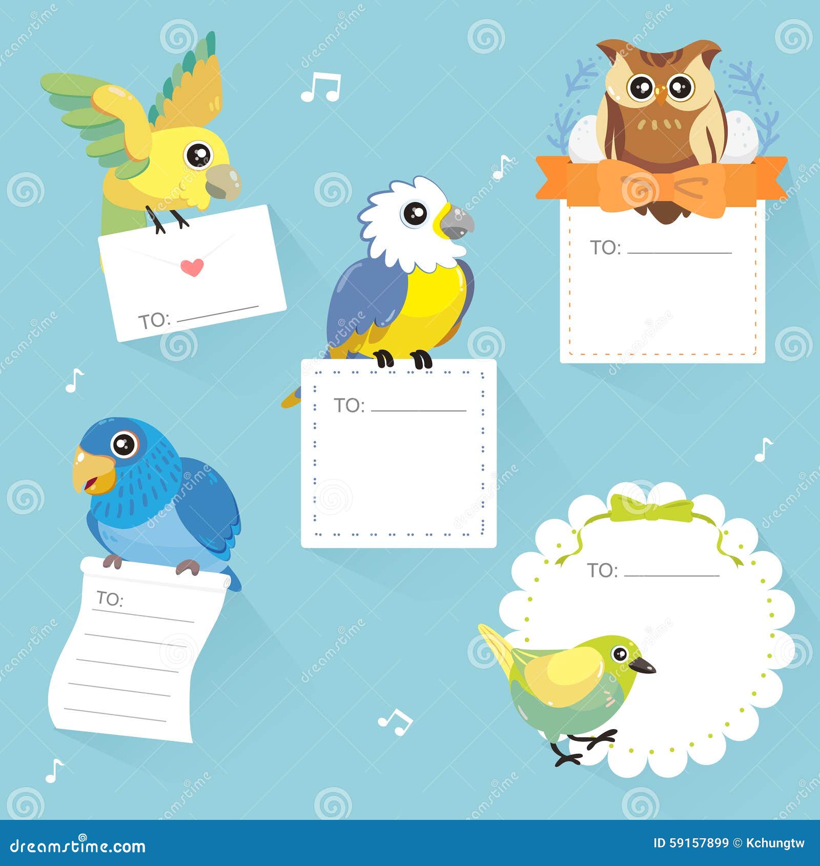 Lovable Birds Memo Collection Stock Illustration - Illustration of ...