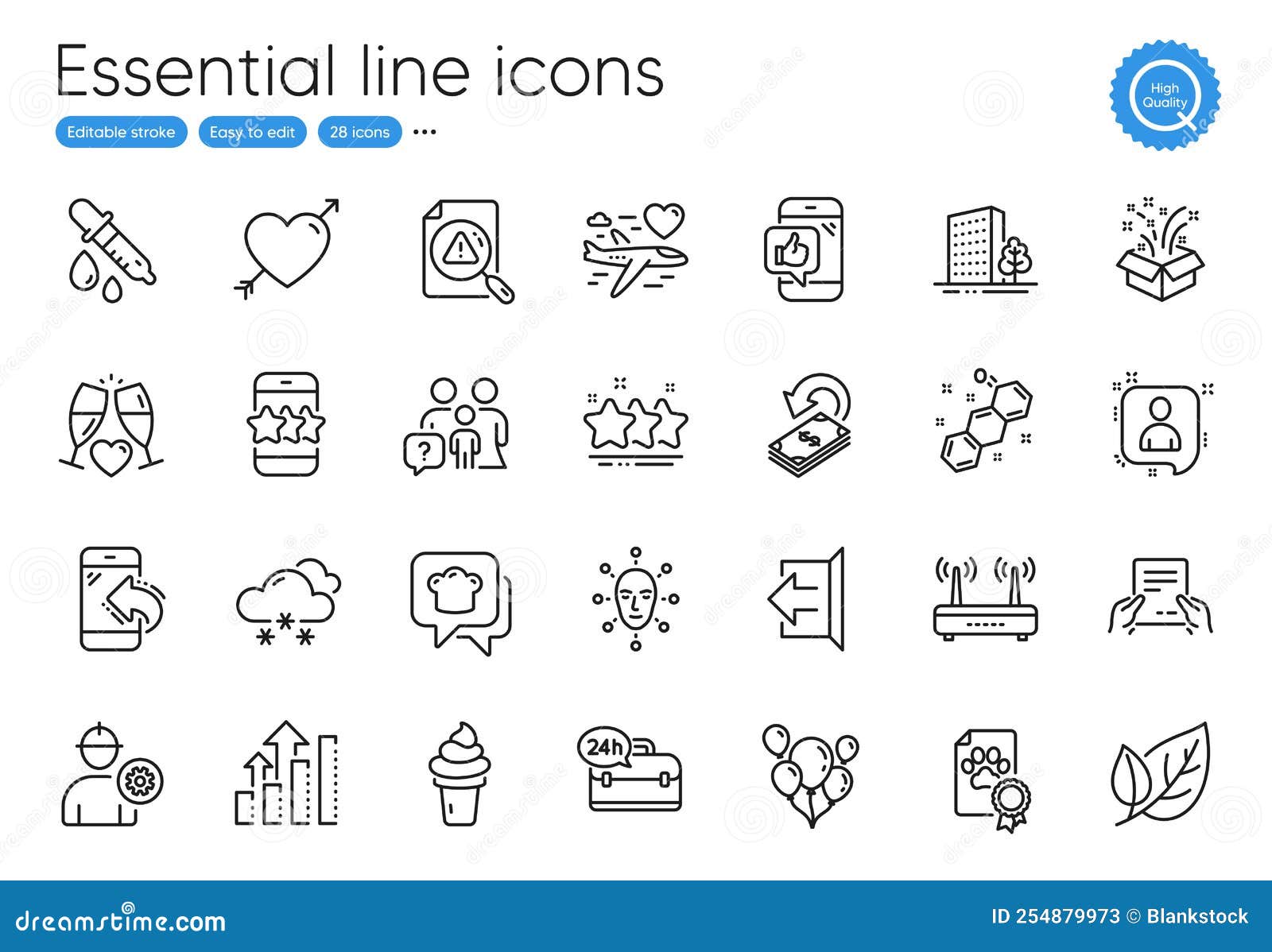 Love, Balloons and 24h Service Line Icons. for Website, Printing and ...