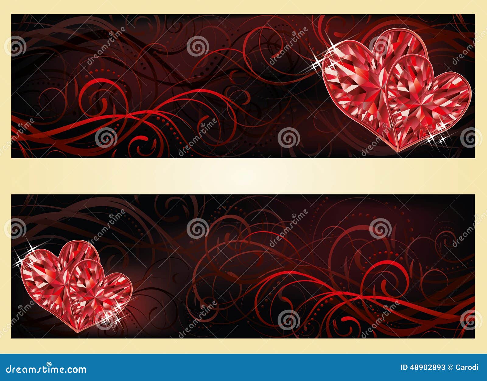 Love Banners with Two Ruby Hearts Stock Vector - Illustration of ...